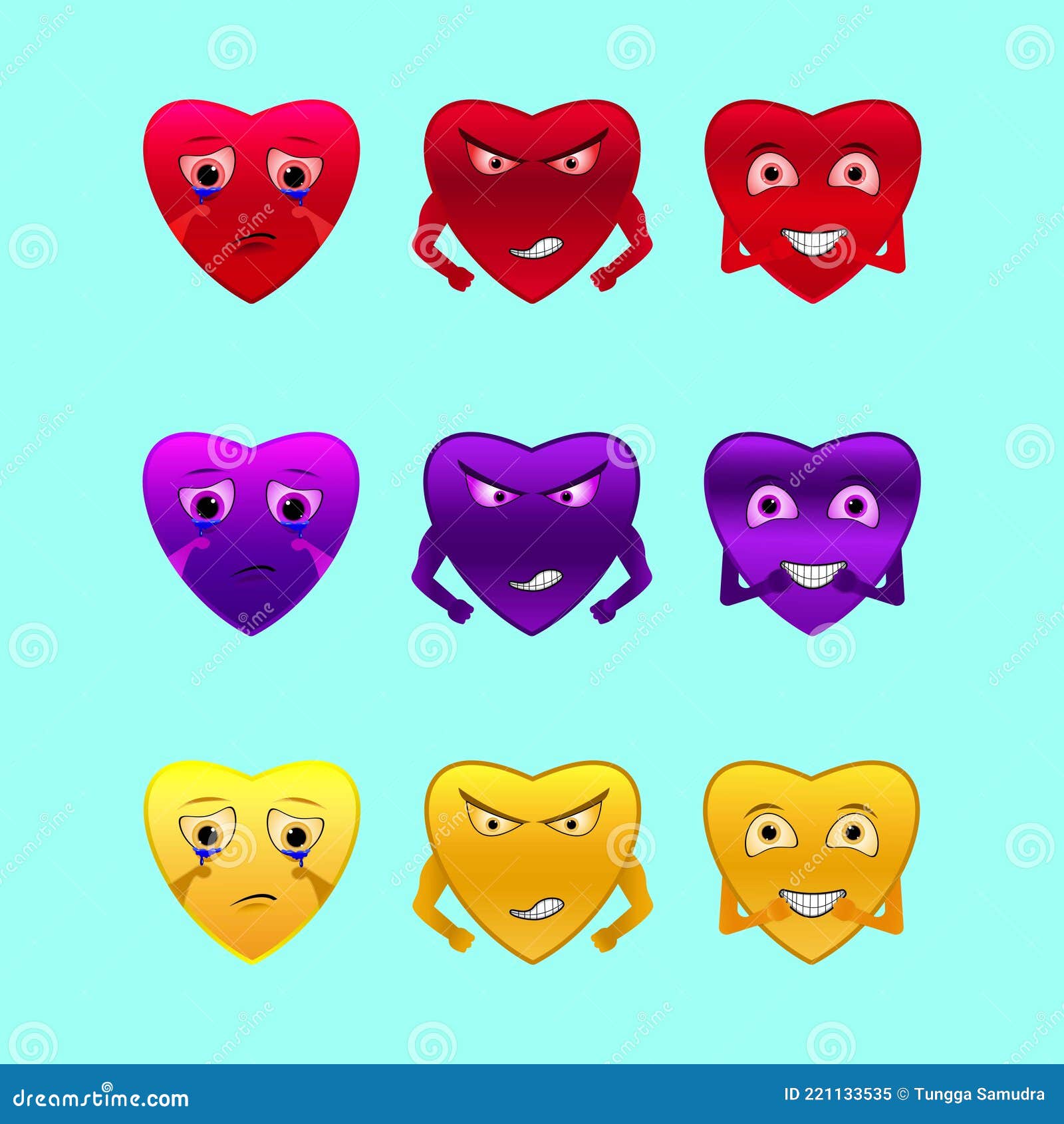 Illustration Graphic Vector Heart Icon Set . Sad, Laugh and Angry ...