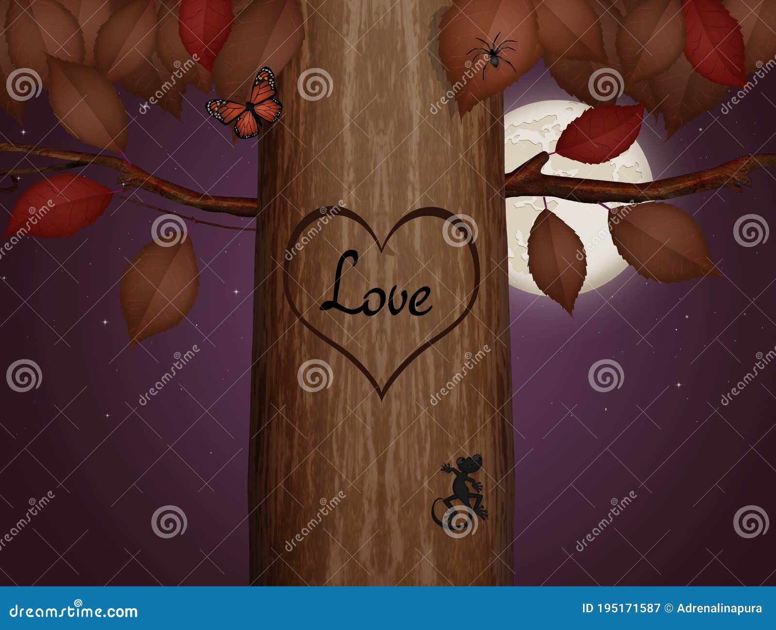 Love Engraving on the Tree Trunk Stock Illustration - Illustration of ...