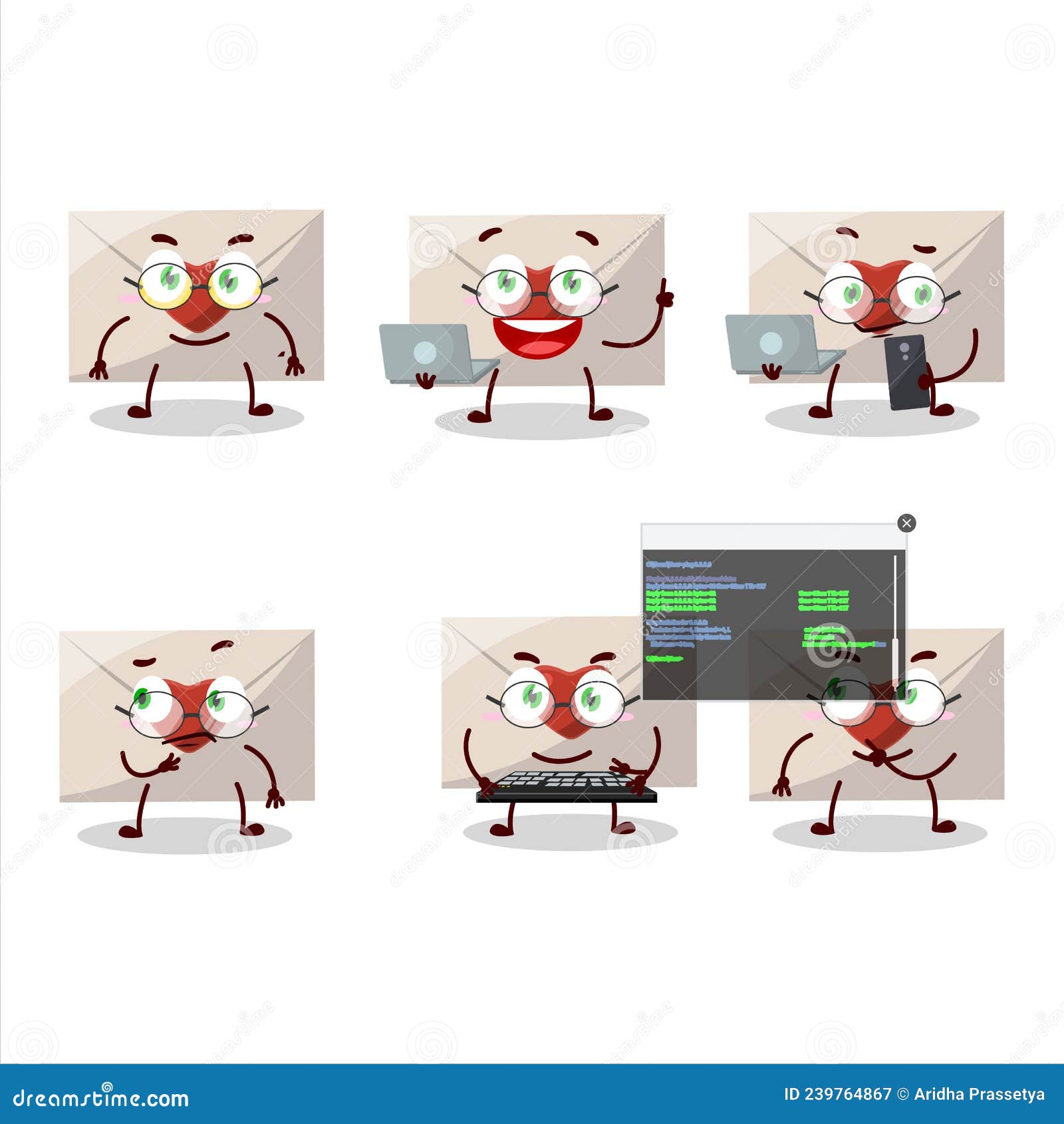 Love Envelope Programmer Cute Cartoon Character with Stock Vector ...