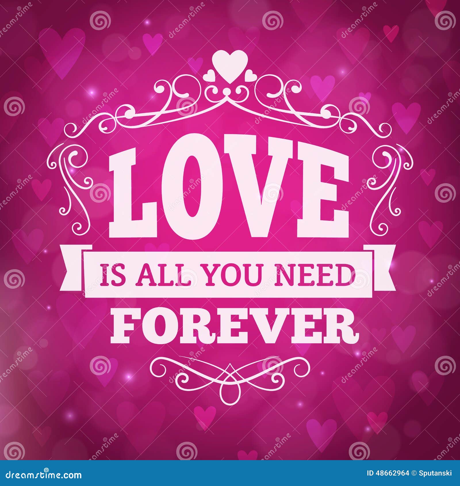 Love Forever Greeting Card with Hearts and Lights on Background Stock ...