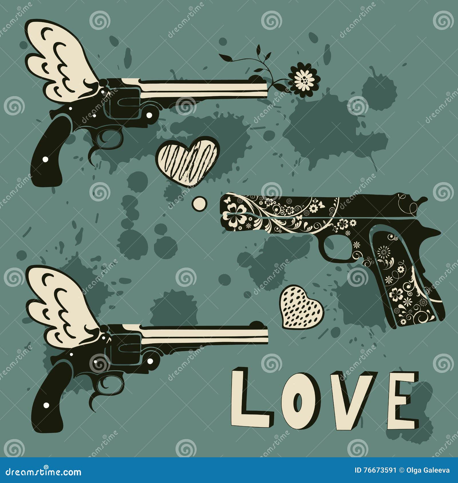 Love Guns Set. Vintage Emblems with Gun Shooting a Heart Stock Vector ...