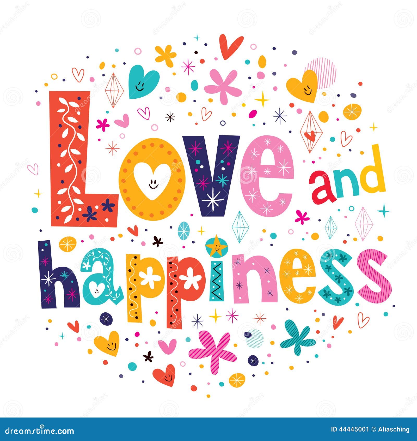 Love and Happiness Typography Lettering Decorative Text Card Stock ...