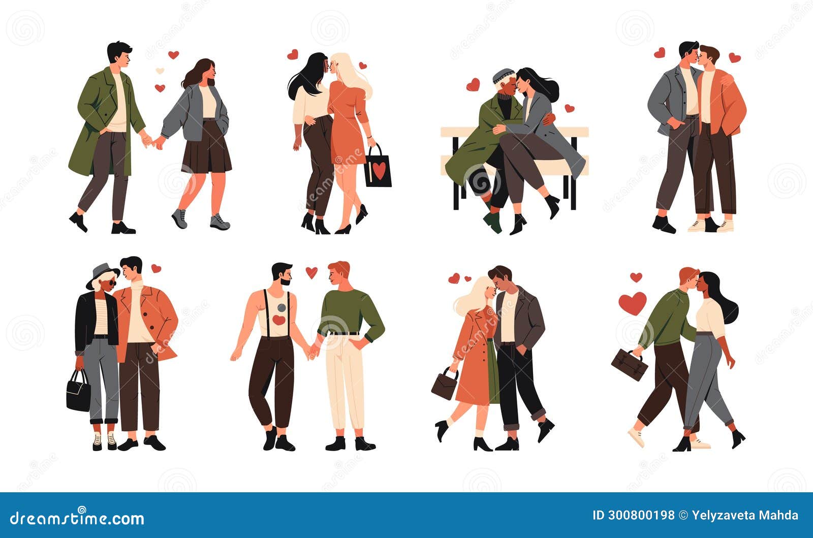 Love Happy Couples Set Of Cartoon People In Love Kissing Hugging