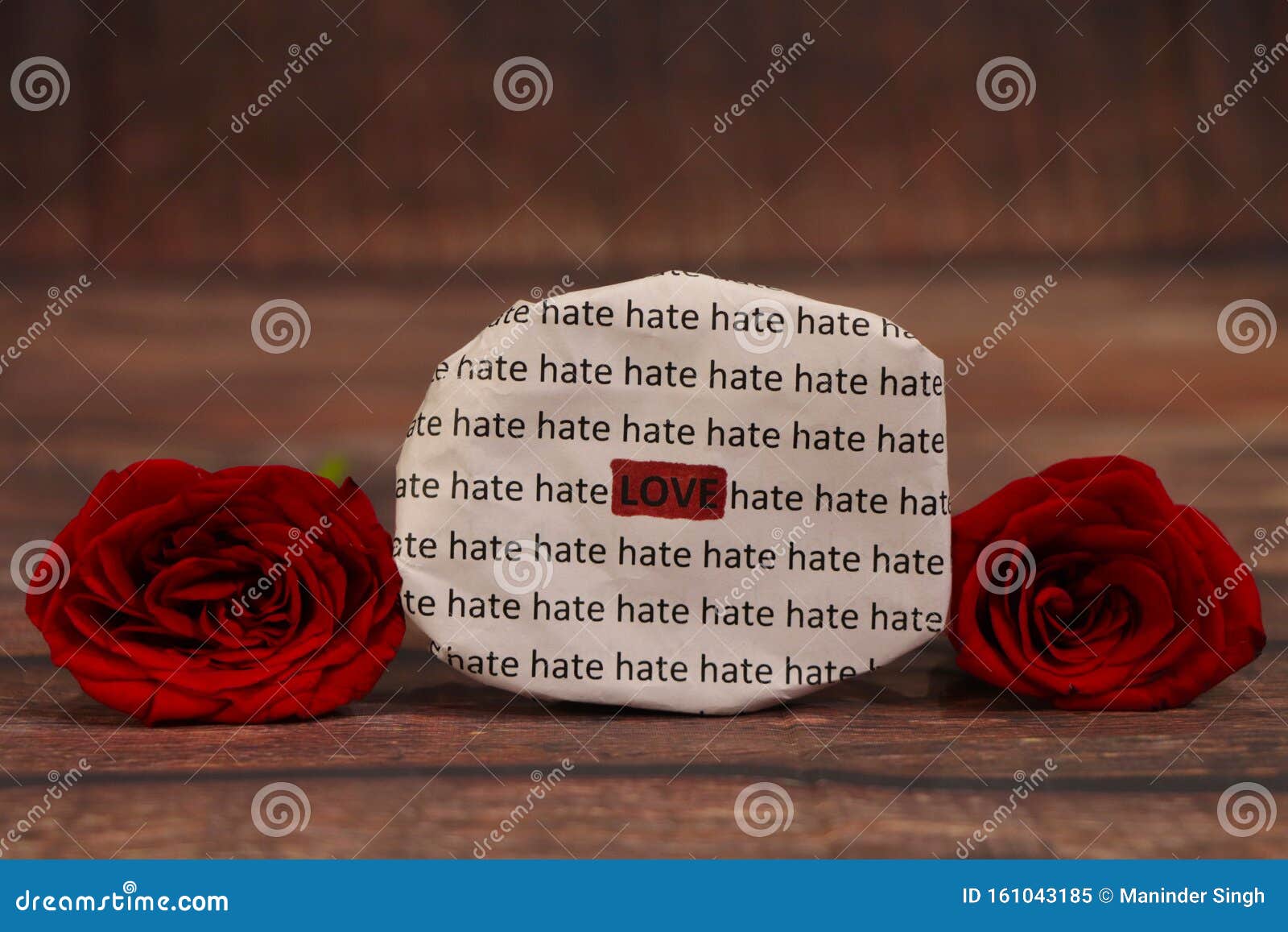 Love Hate Text with Red Roses. Stock Image - Image of flowers, closed ...