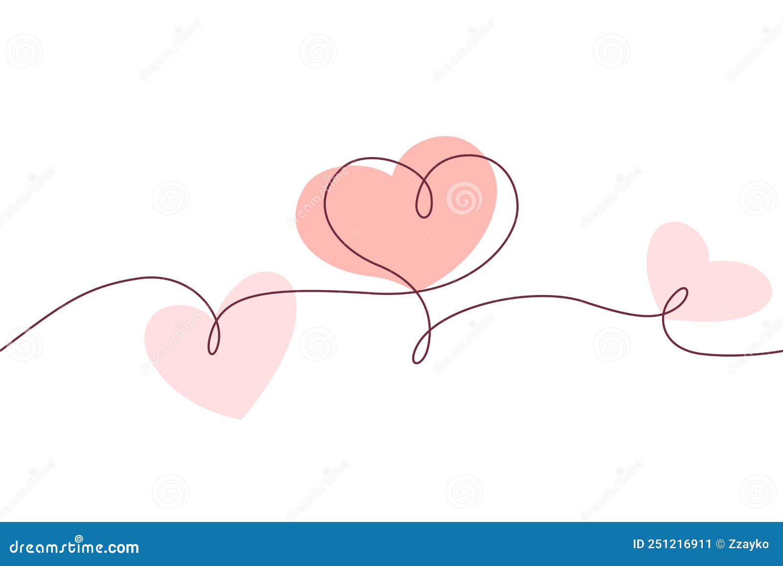 Love Heart Continuous Line Drawing Whith Red Pink Shape Seamless