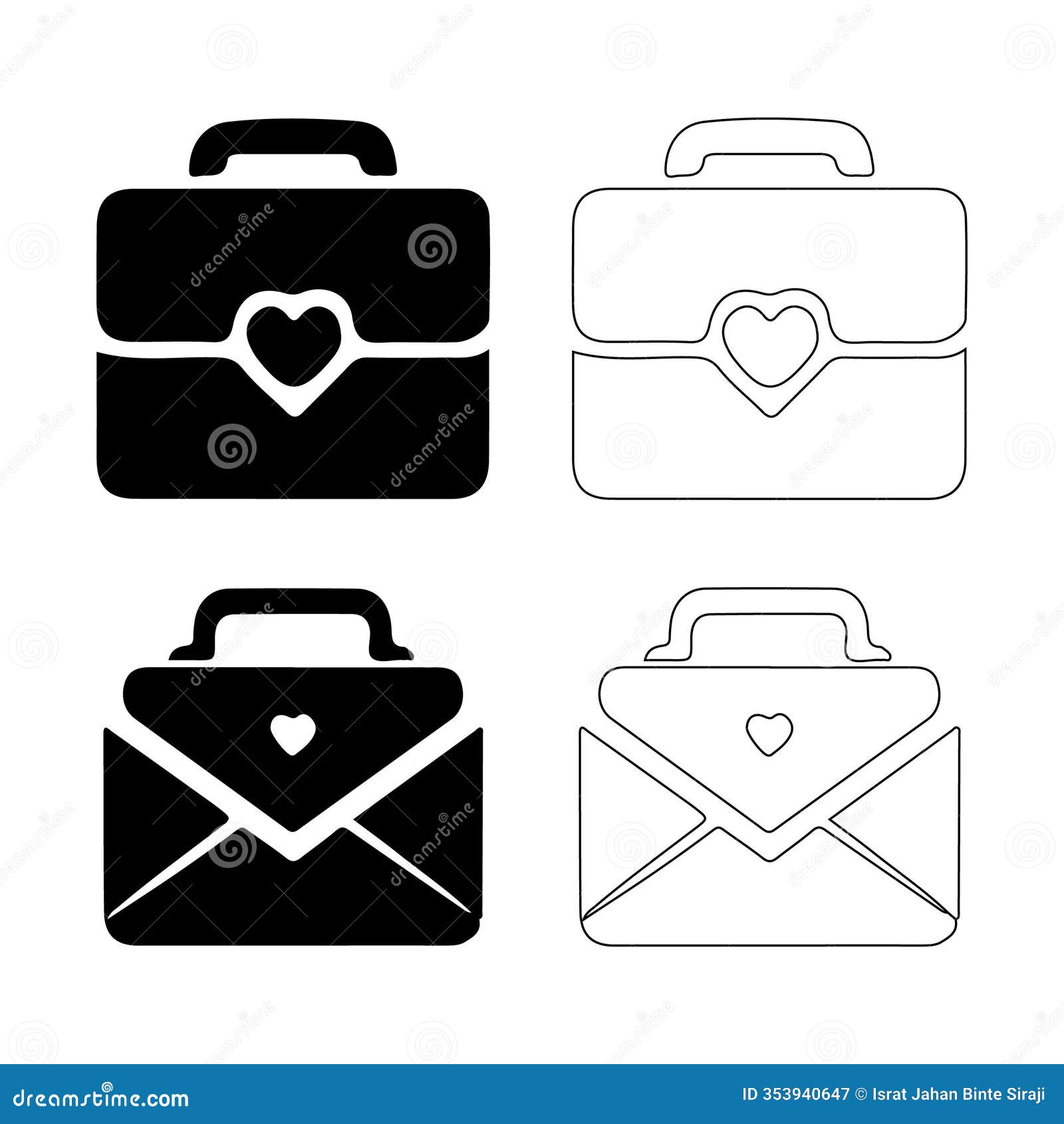 Love Heart Envelope Silhouette, Line Art Mail Valentine Vector Image ...