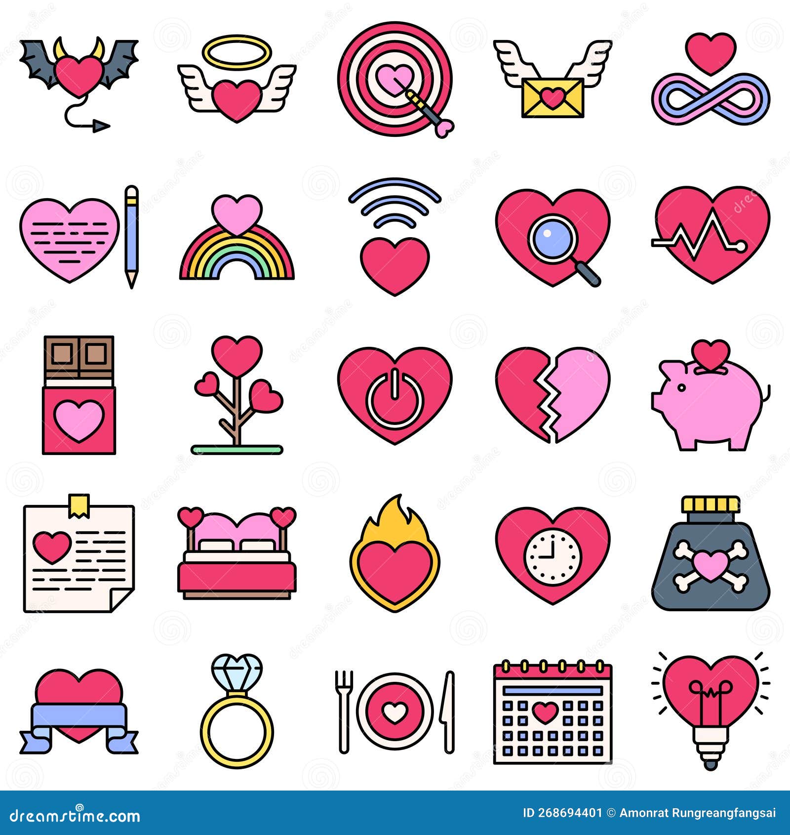 Love and Heart Filled Icon Set Stock Vector - Illustration of connect ...