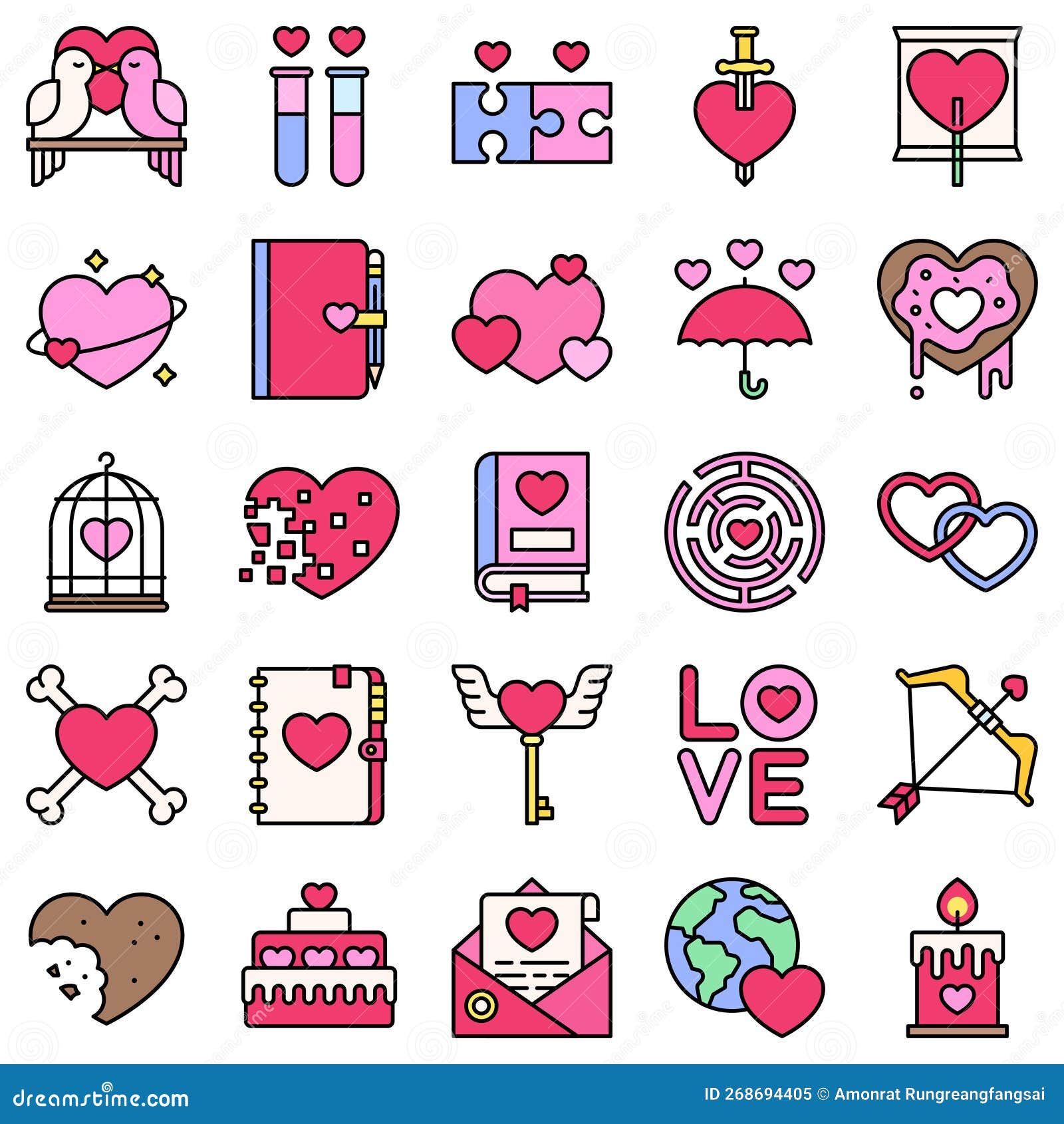Love and Heart Filled Icon Set 2 Stock Vector - Illustration of arrow ...