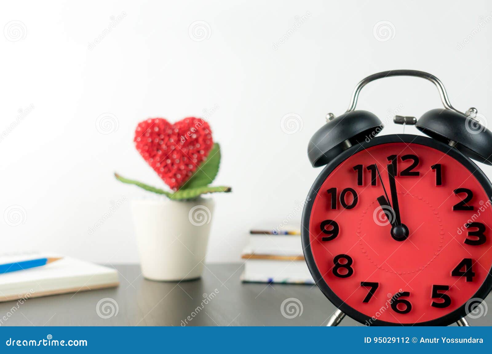 Love Heart Flower Deadline on Alarm Clock Stock Photo - Image of hour ...