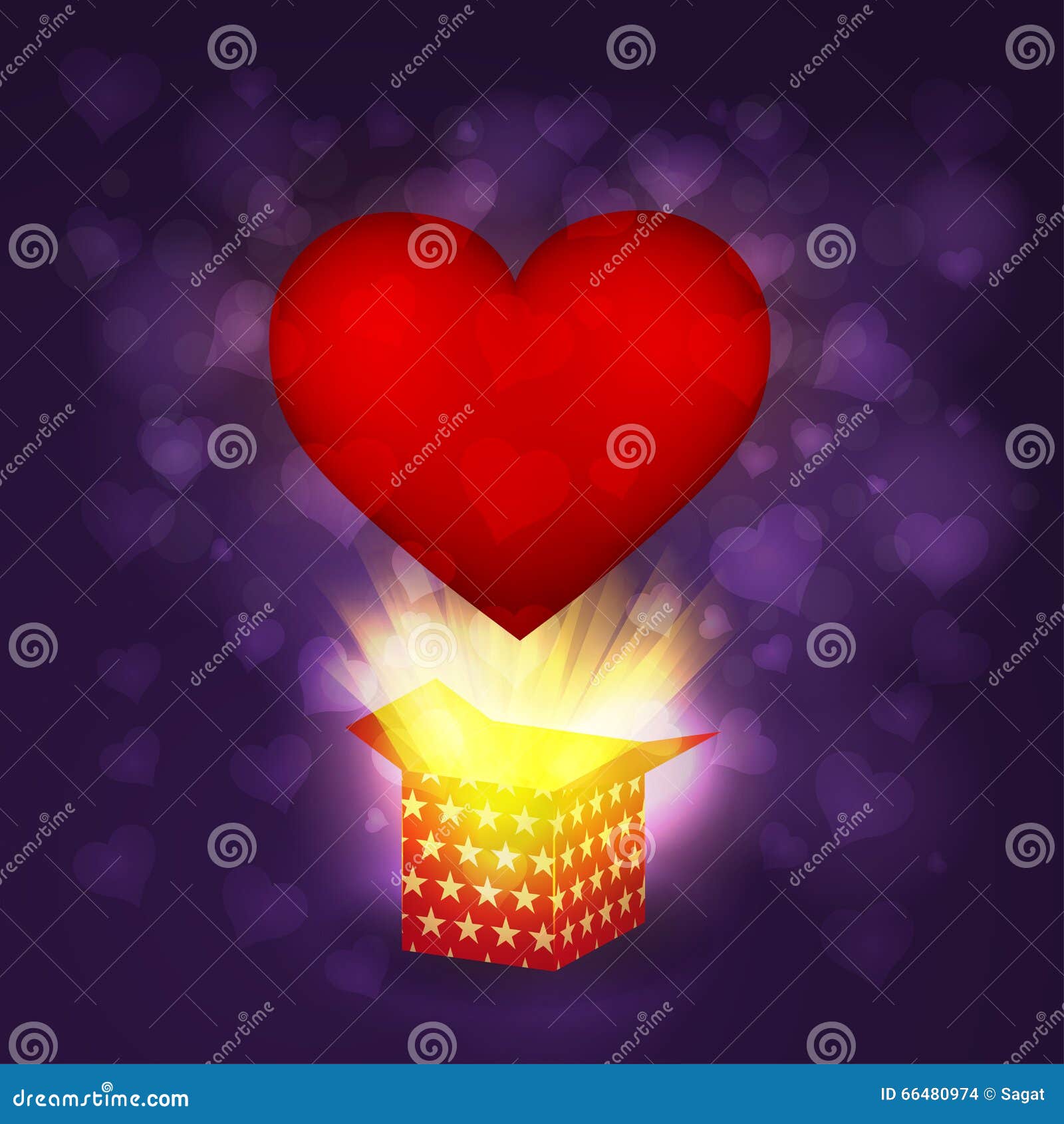 Love Heart Flying from Present Box on Bokeh Background Stock Vector ...