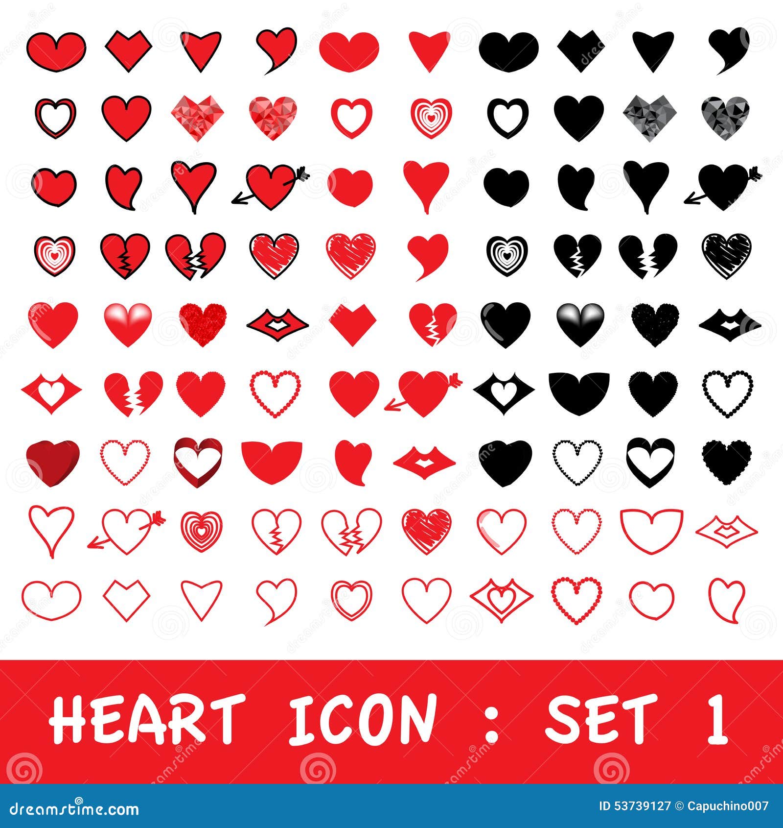 Love Heart Icon Set. Vector Eps10. Stock Vector - Illustration of shape ...