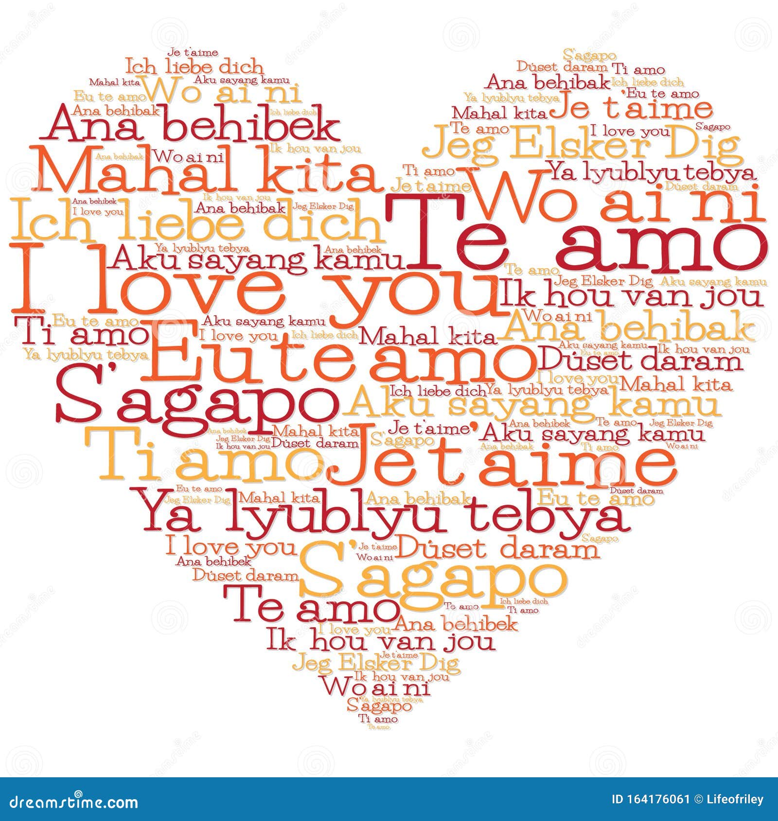 Love Heart Made from `I Love You` in 15 Different Languages Stock ...