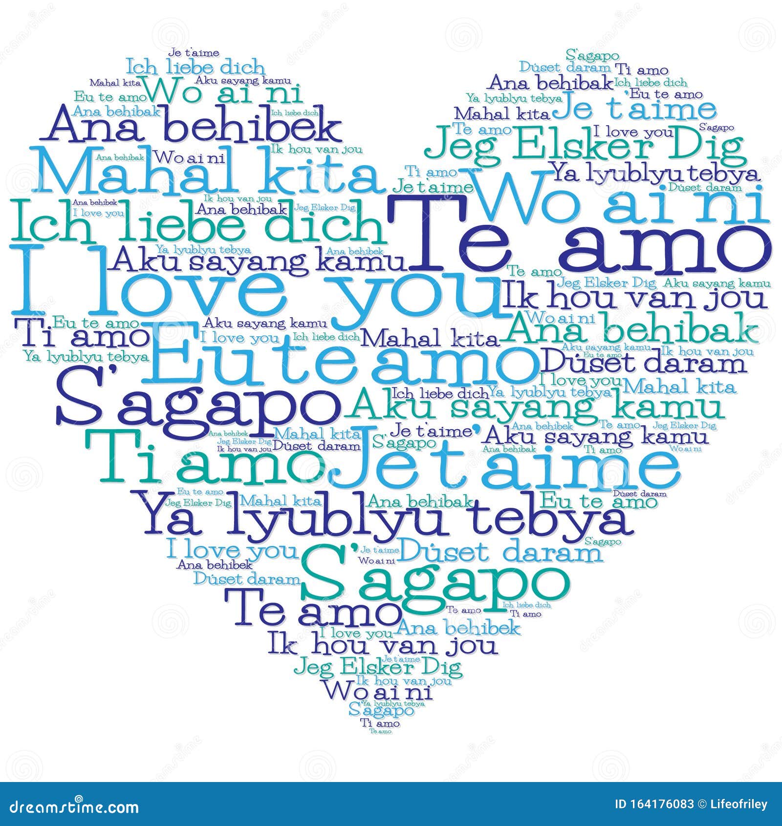 Love Heart Made from `I Love You` in 15 Different Languages Stock ...