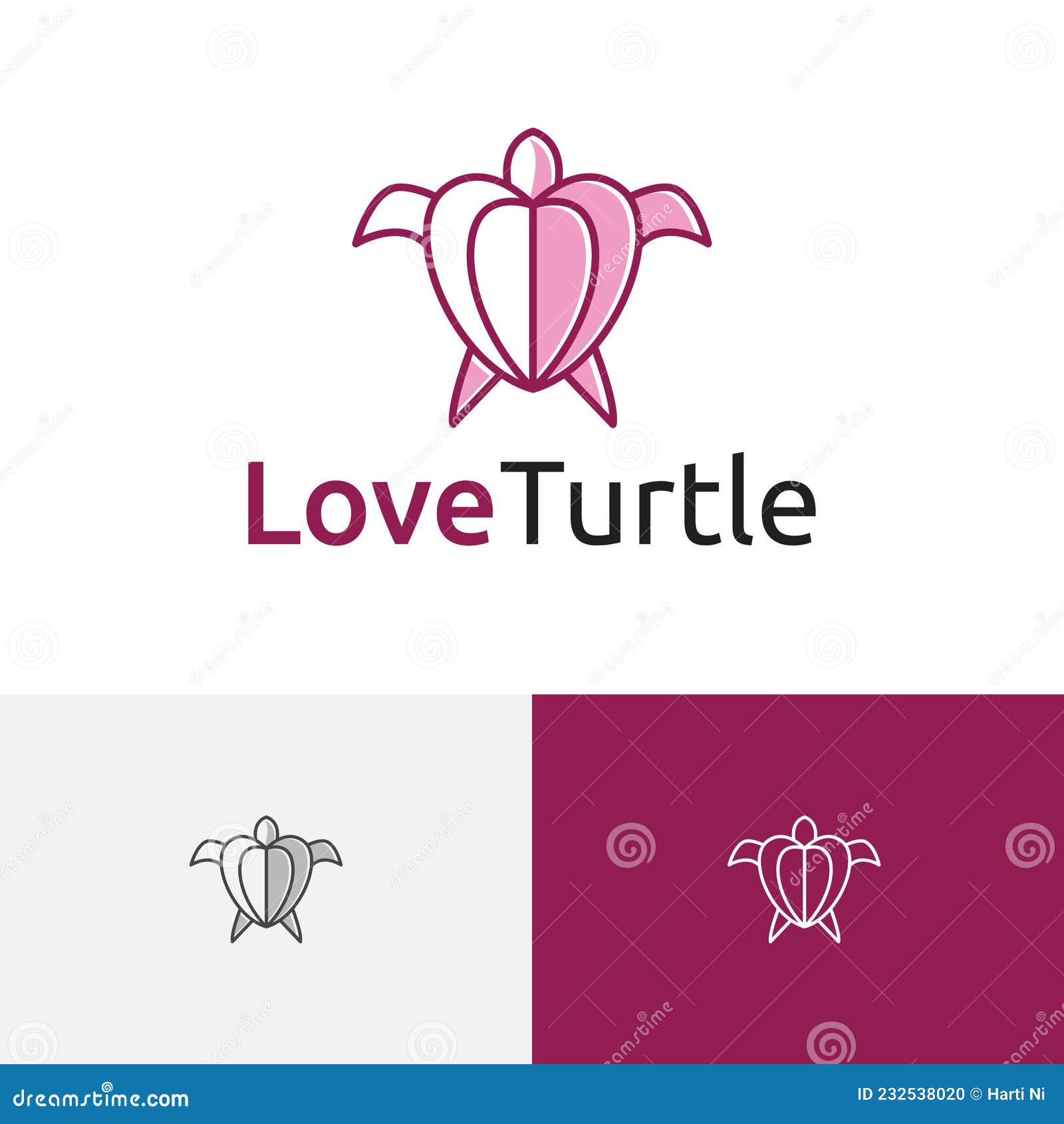Love Heart Pink Leatherback Sea Turtle Logo Stock Vector - Illustration ...