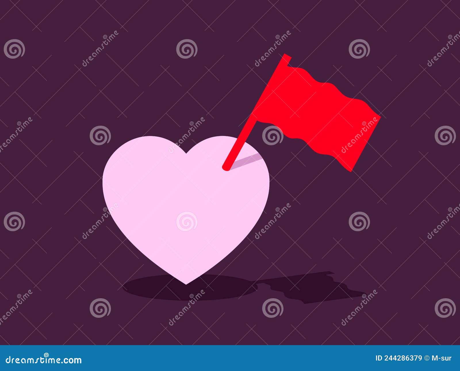 Love Heart With Red Flag Cartoon Vector | CartoonDealer.com #244286379