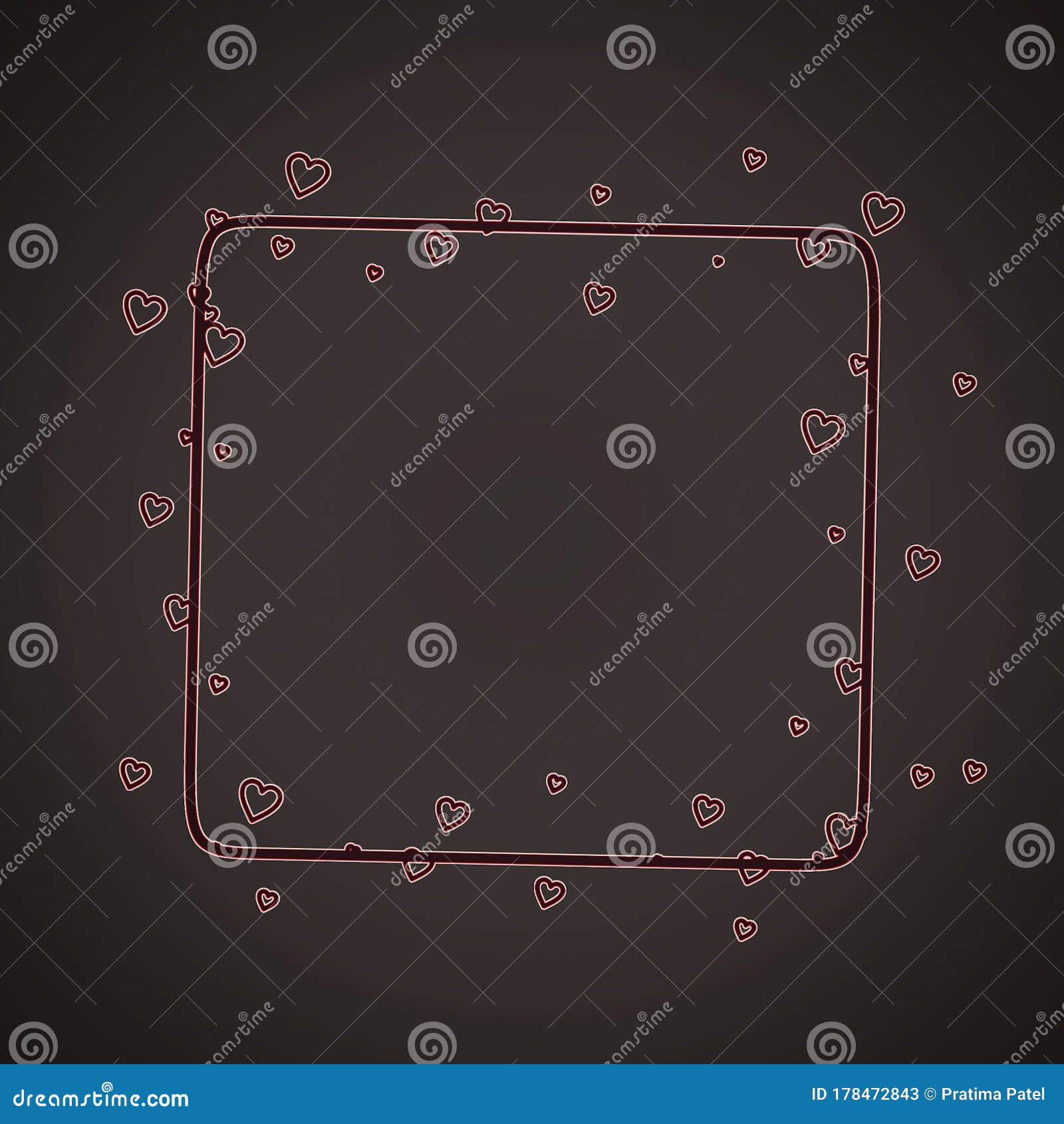 Love Heart Shaped Pattern Drawn on Abstract Background, Square Frame ...