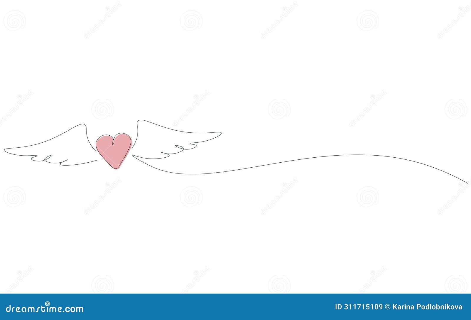 Love Heart with Wings Flying Continuous One Line Drawing, Vector ...