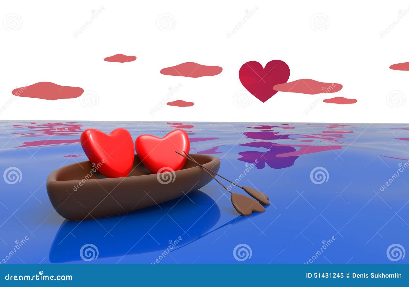 Love hearts in a boat stock illustration. Illustration of valentine ...