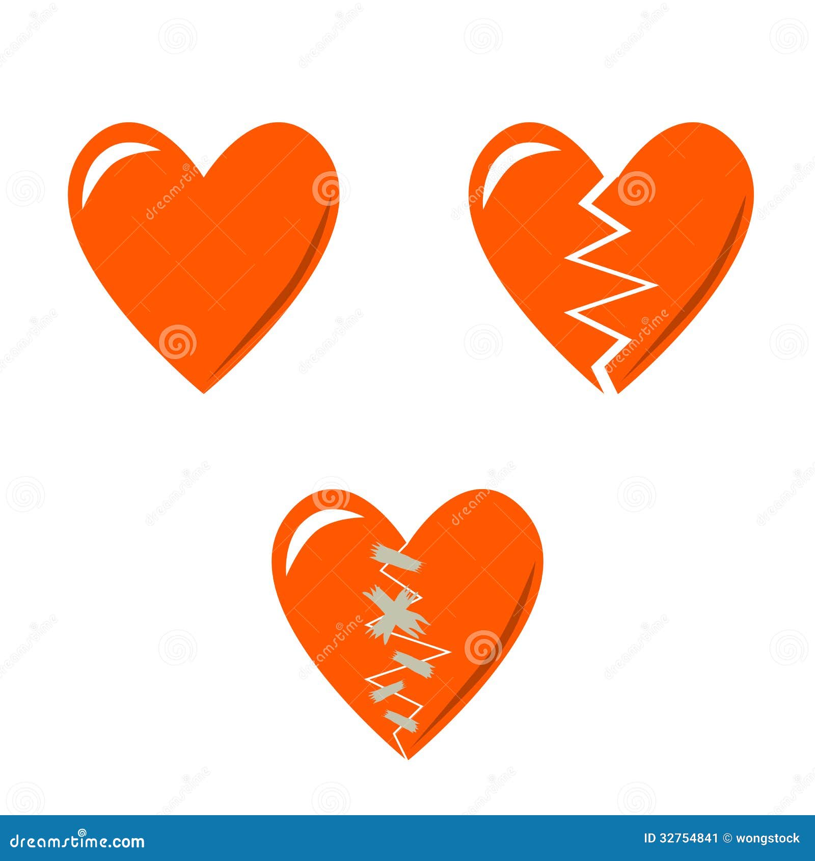 3 Love Hearts - Complete, Broken and Repaired Stock Vector ...