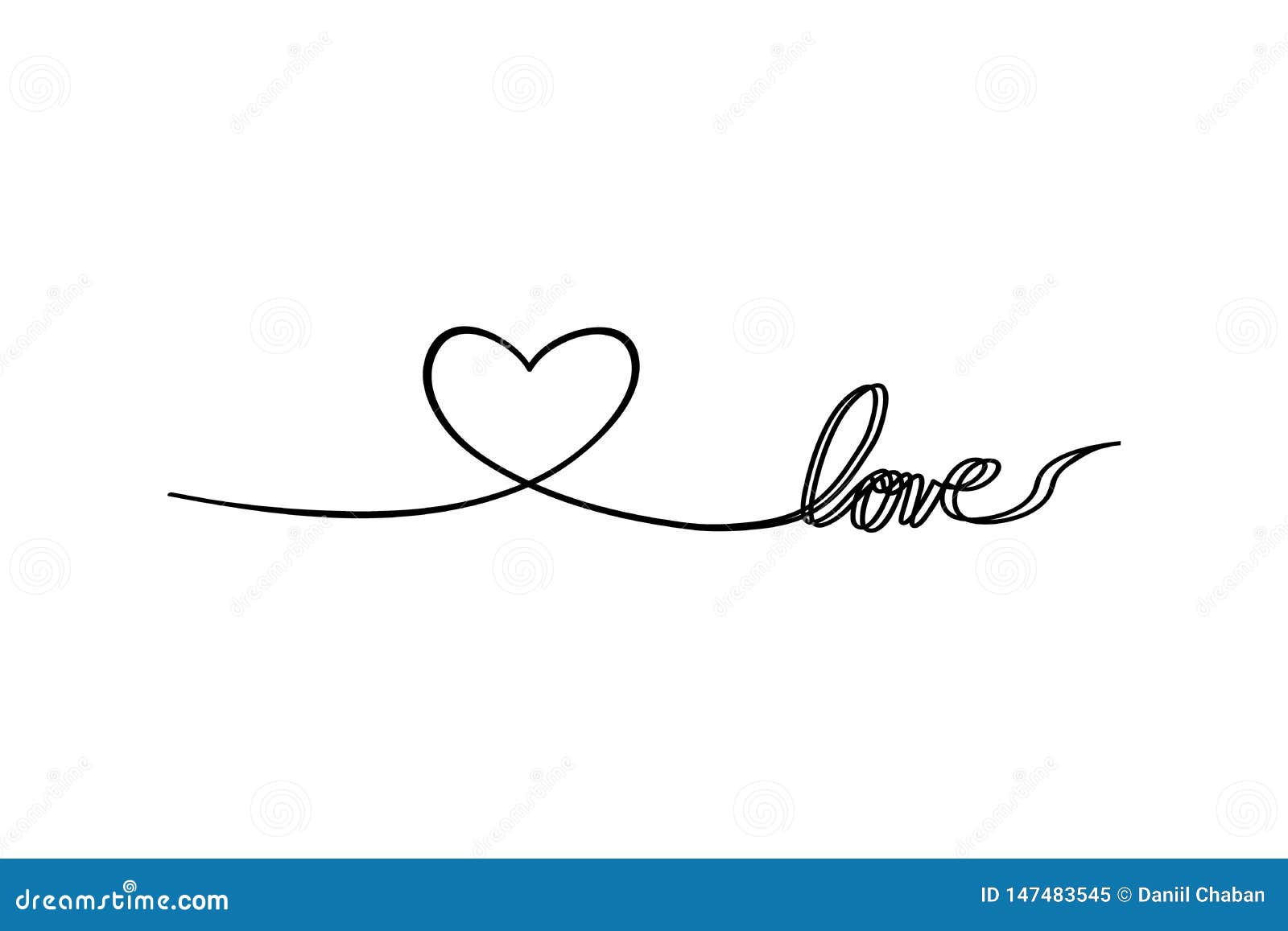 Love with Hearts in Continuous Drawing Two Lines in a Flat Style in ...
