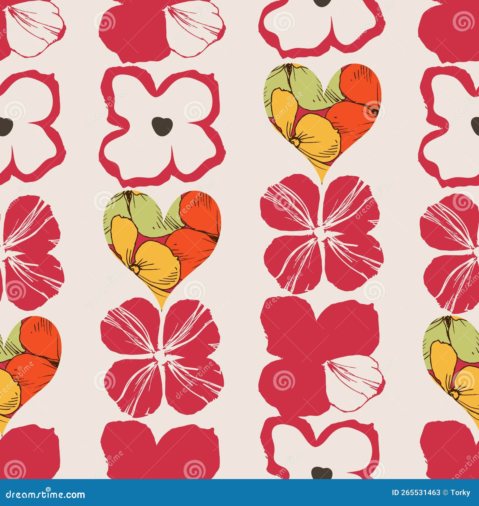 Love Hearts and Flowers Pattern Stock Vector - Illustration of flowers ...