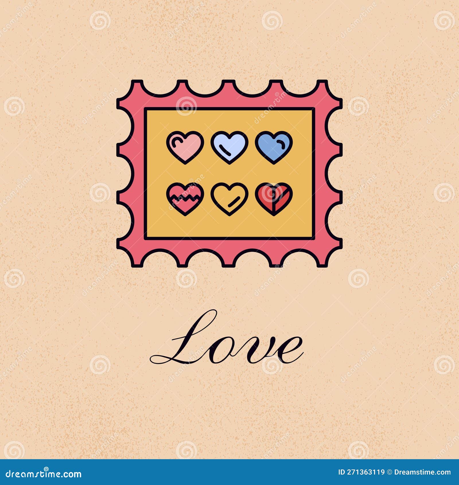 Love Hearts Postal Stamp stock vector. Illustration of heart - 271363119