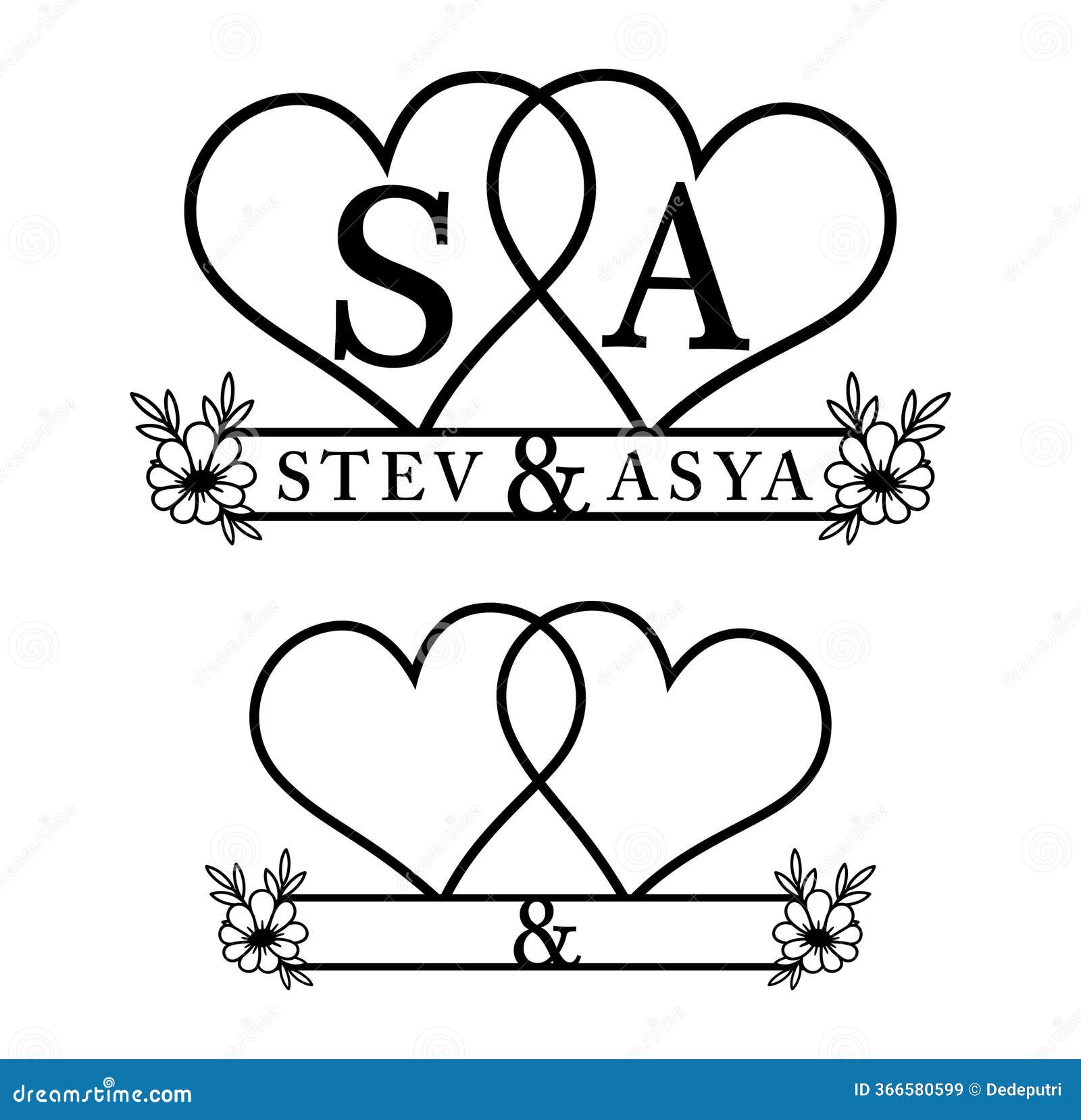 Split Wedding Monogram. Around Frame. Hand Drawn Wreath For Wedding ...