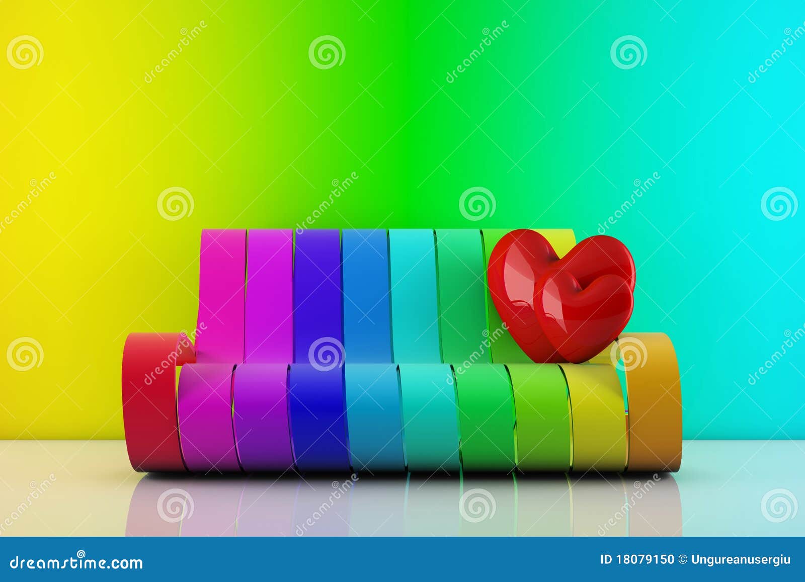 In Love Hearts Standing on a Rainbow Couch Stock Illustration ...
