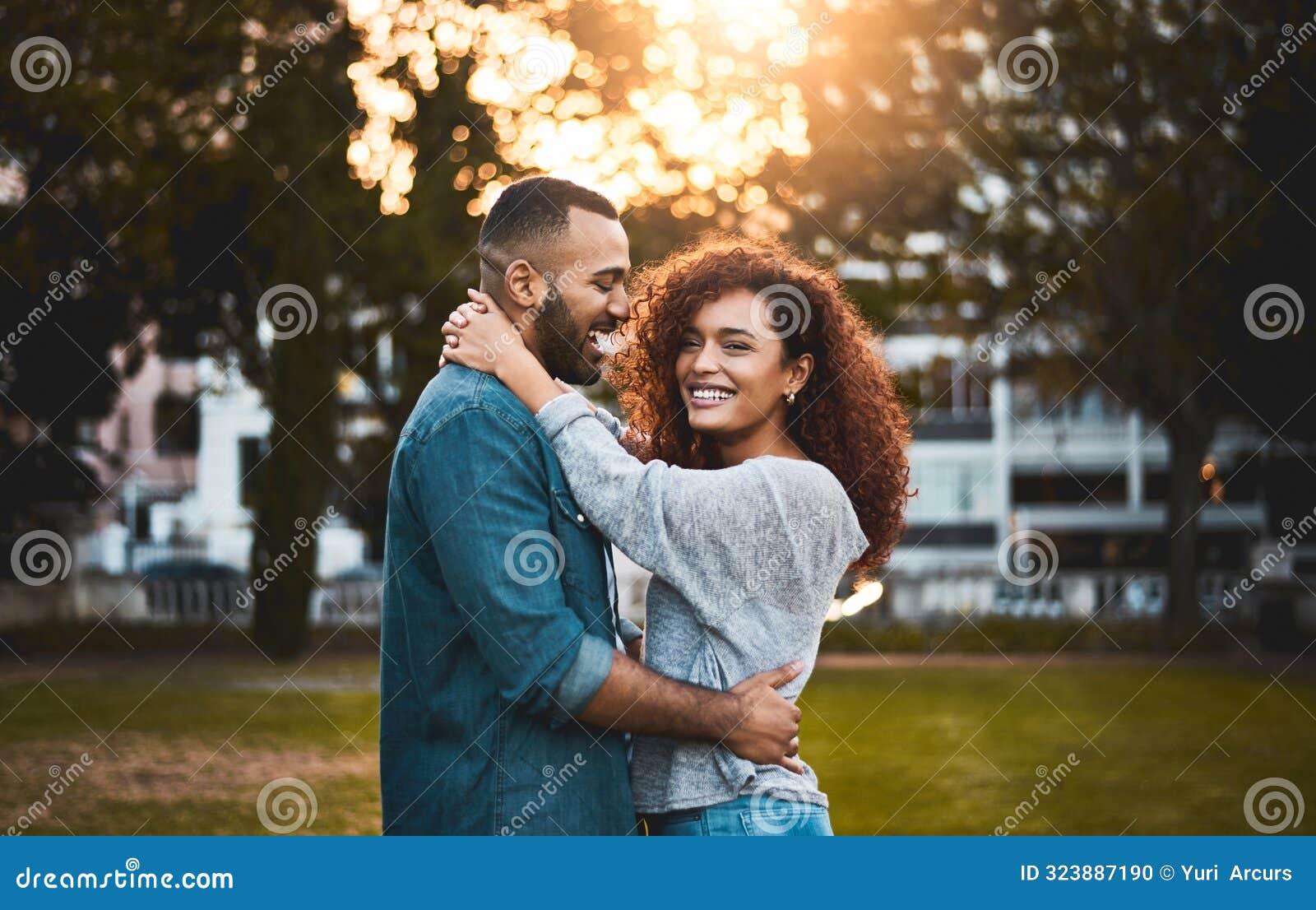 Love Hug And Couple In Park Portrait And Romance With Relationship