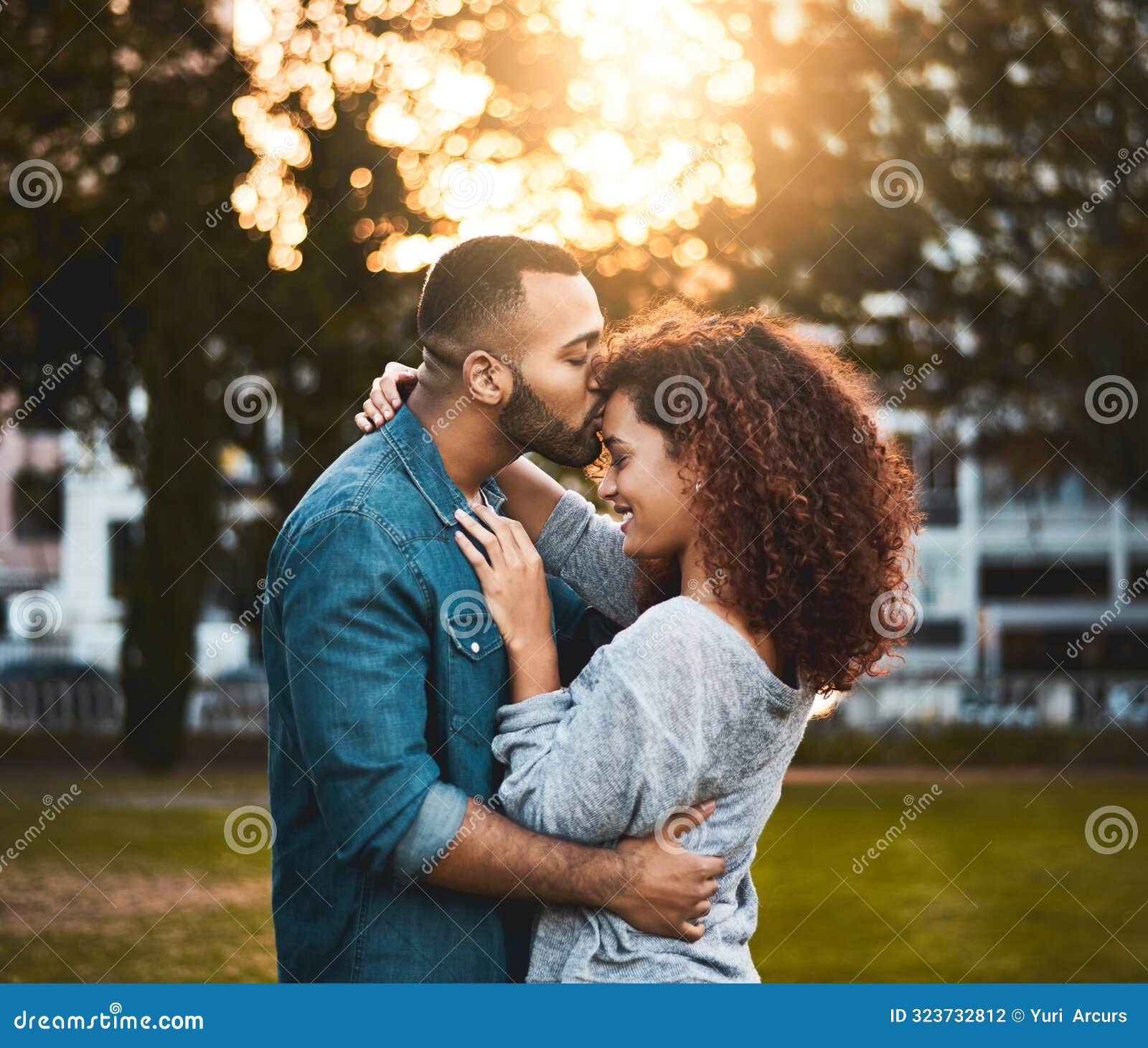 Love Hug And Couple With Smile Outdoor And Romance With Relationship
