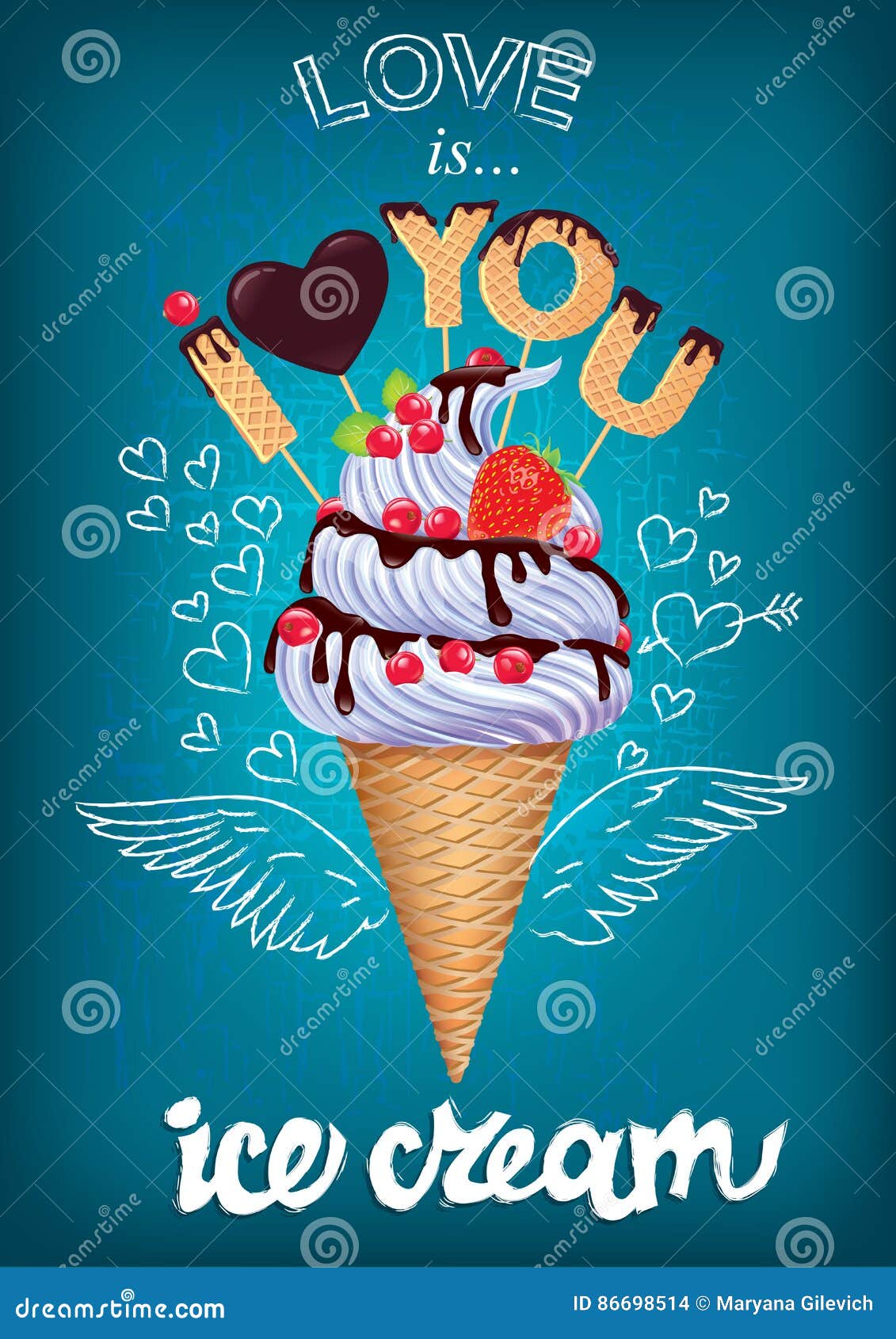 Love is Ice Cream Poster with Sign Stock Vector - Illustration of ...