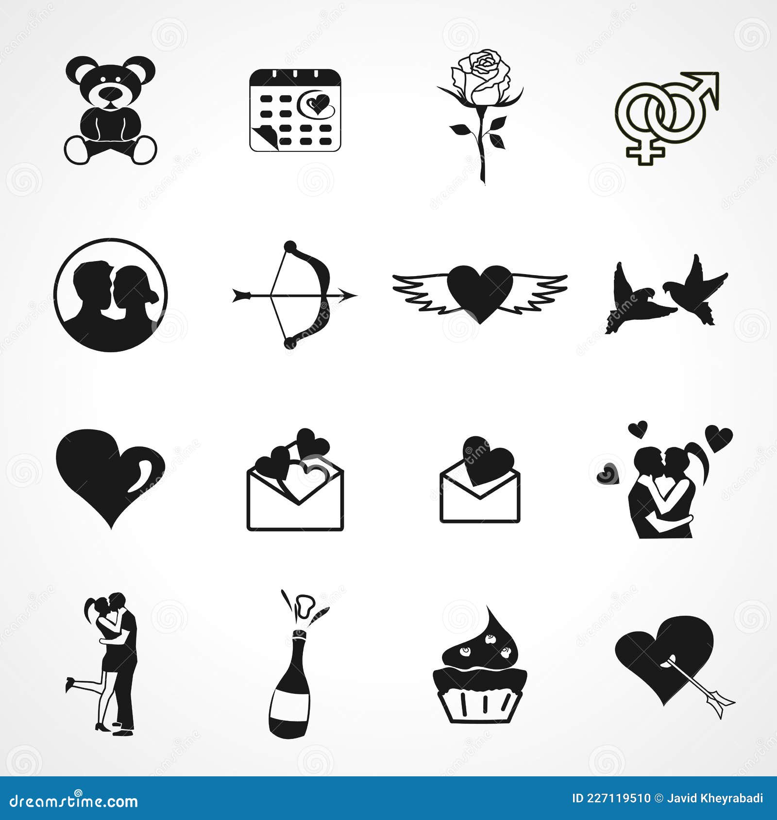 Love Icon Set with Love Couple, Love Message Stock Vector ...
