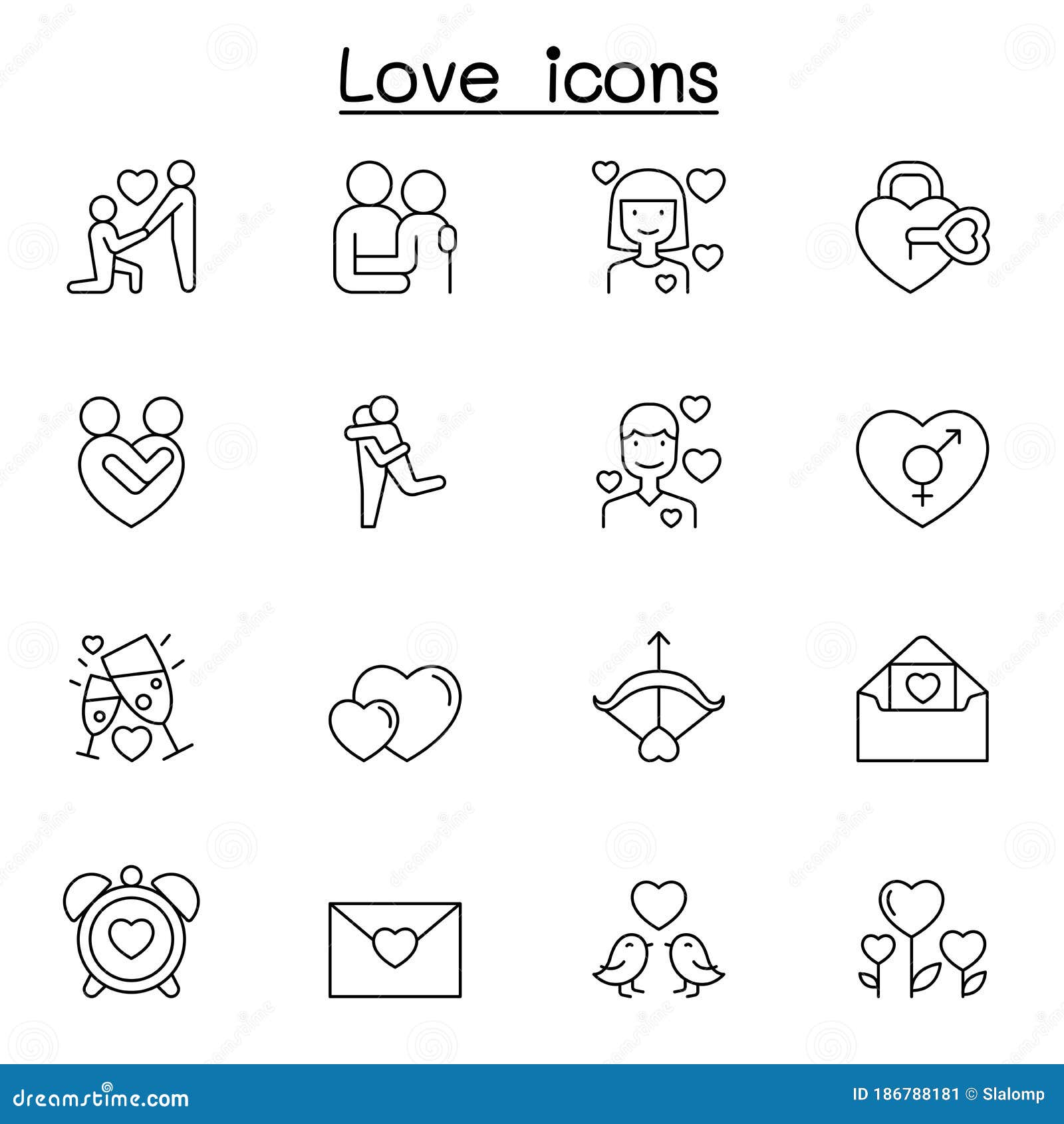 Love Icon Set in Thin Line Style Stock Vector - Illustration of love ...