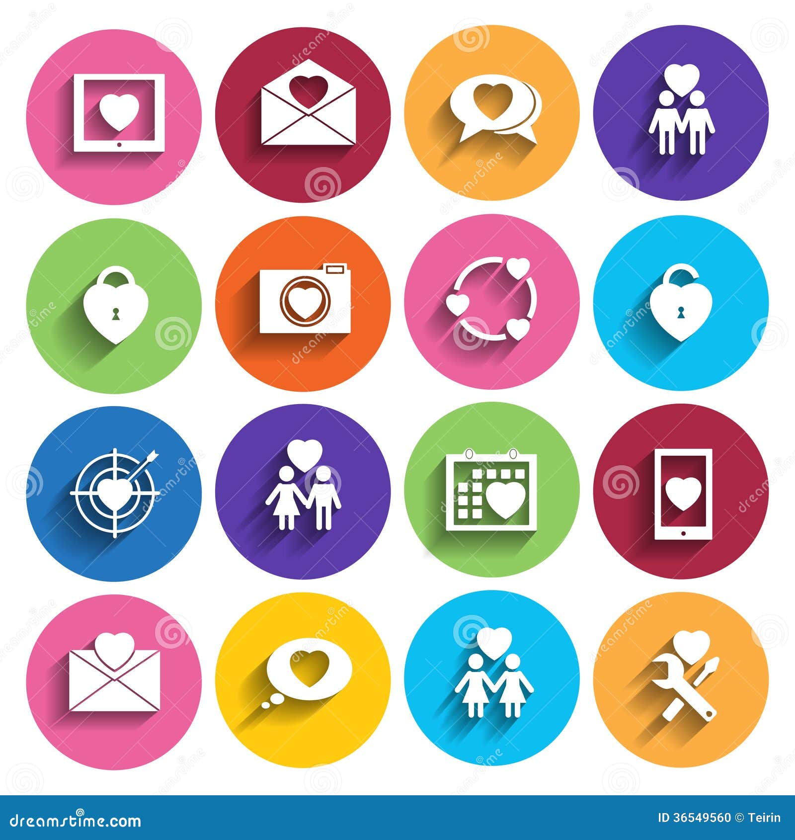 Love Icons Set in Flat Style. Stock Vector - Illustration of courting ...