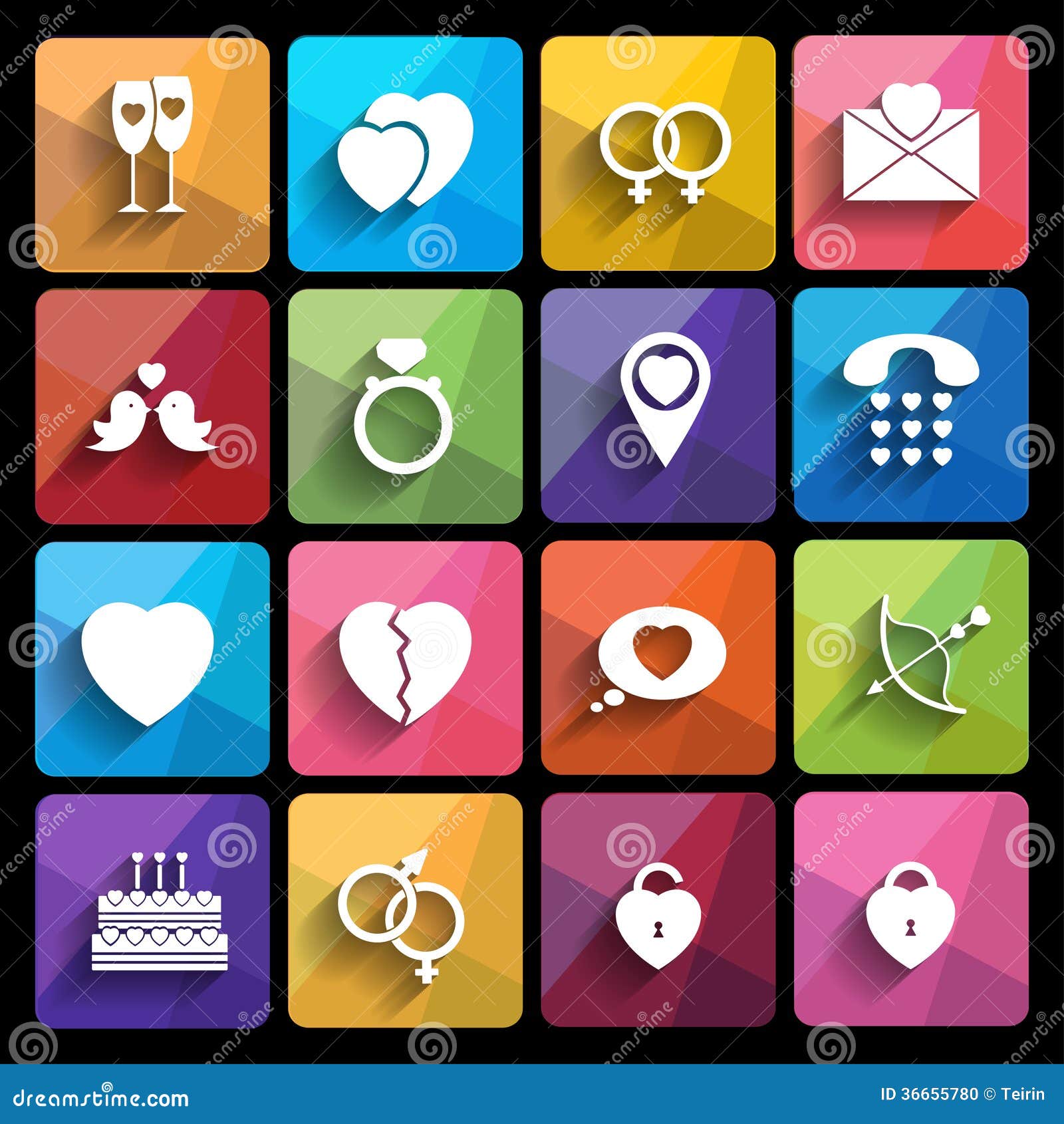 Love Icons Set in Flat Style. Stock Vector - Illustration of button ...