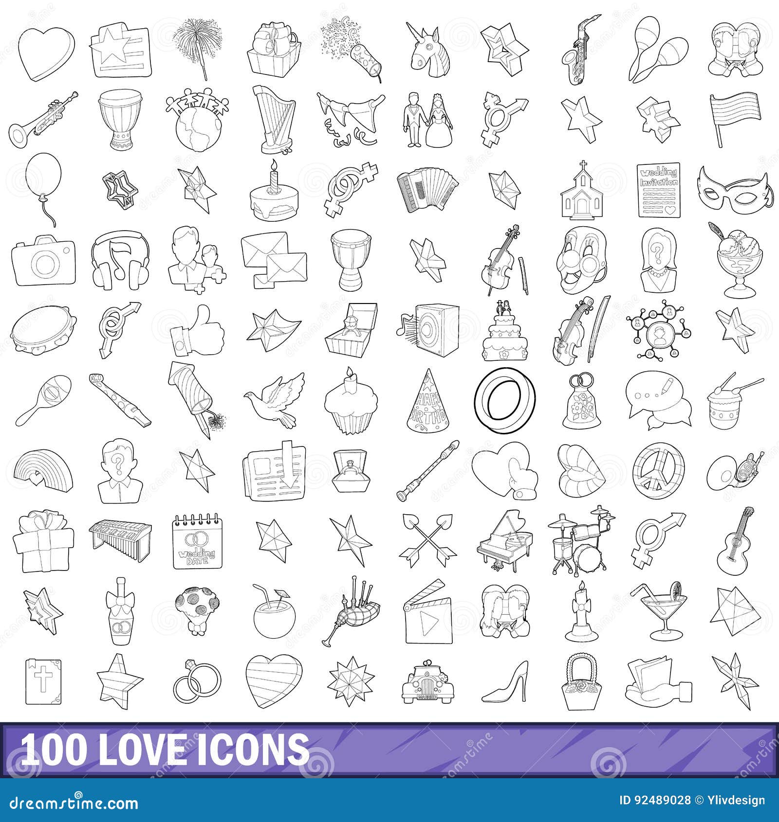 100 Love Icons Set, Outline Style Stock Vector - Illustration of ...