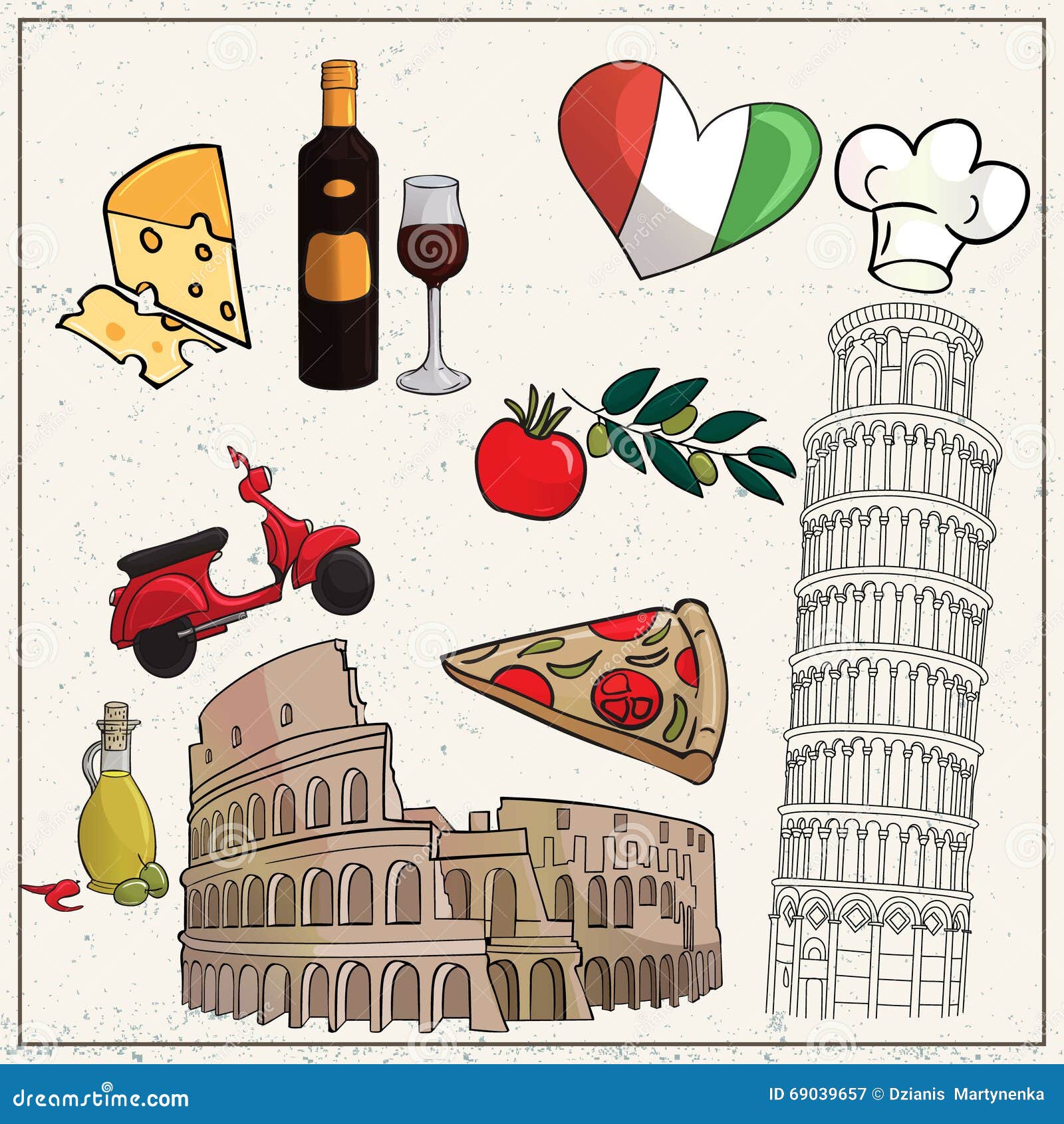 Love Italy, Rome Vector Set Stock Vector - Illustration of green ...
