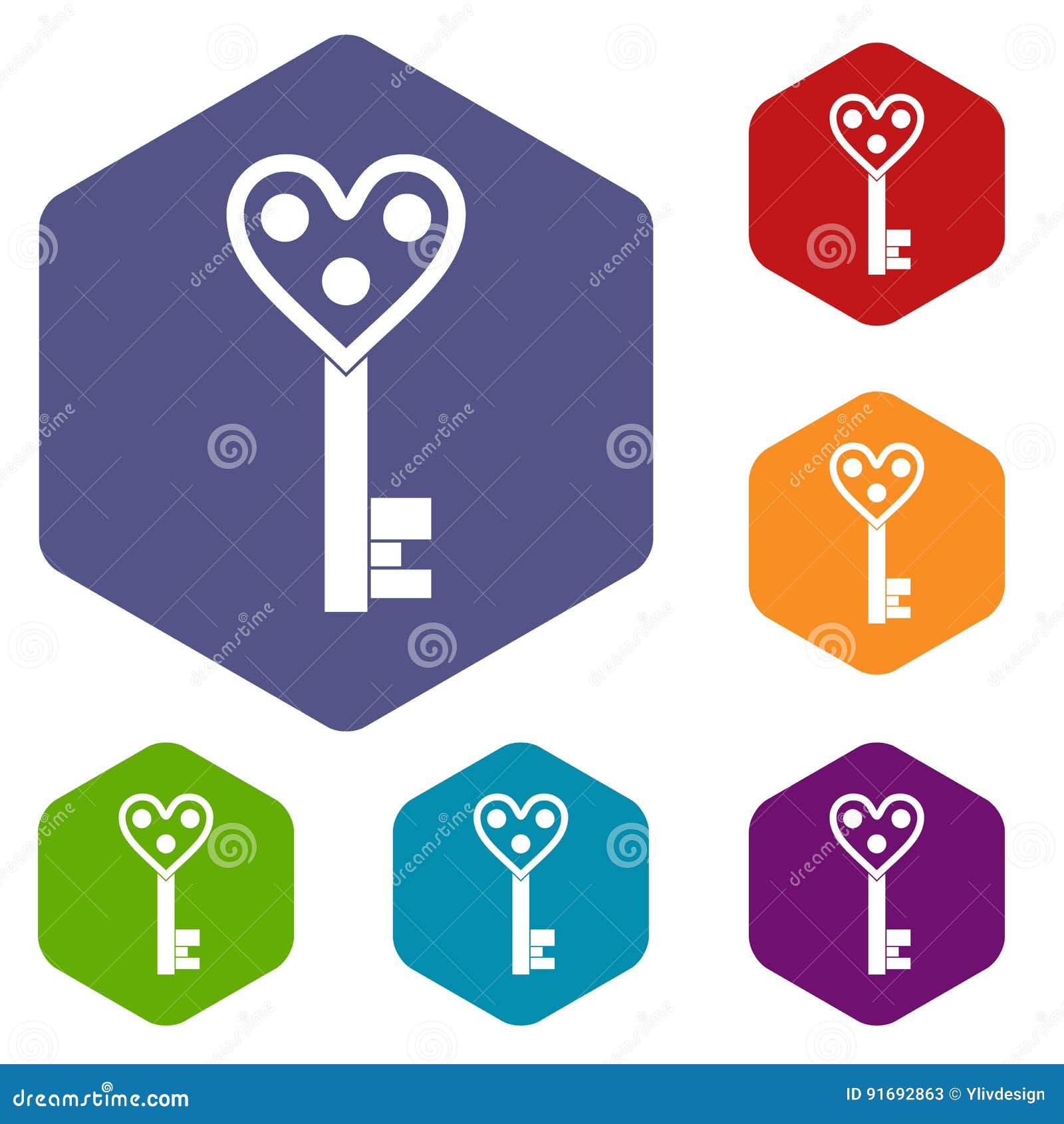 Love key icons set hexagon stock vector. Illustration of heart - 91692863