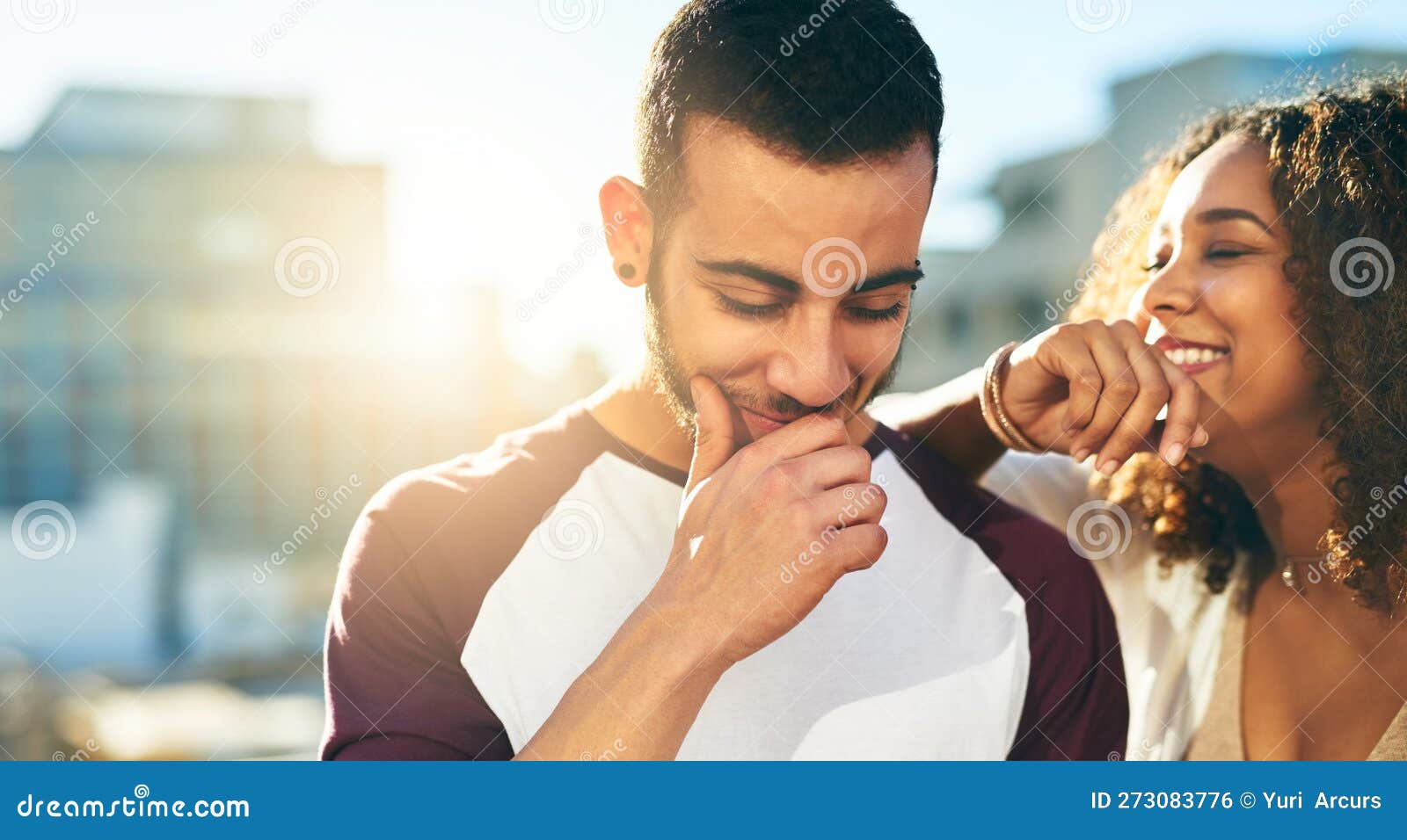 Love and Laughter Thats All we Need. a Young Couple Outside. Stock ...