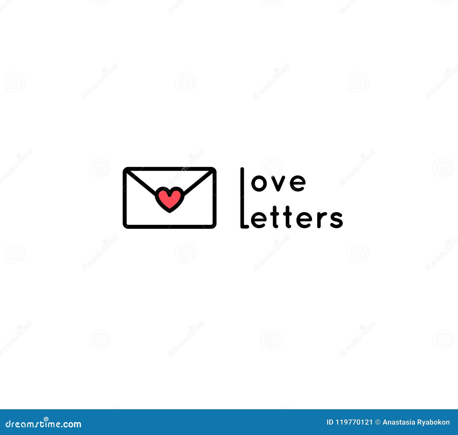 Love Letters Logo with Envelope and Heart Simple Line Icon Vector ...