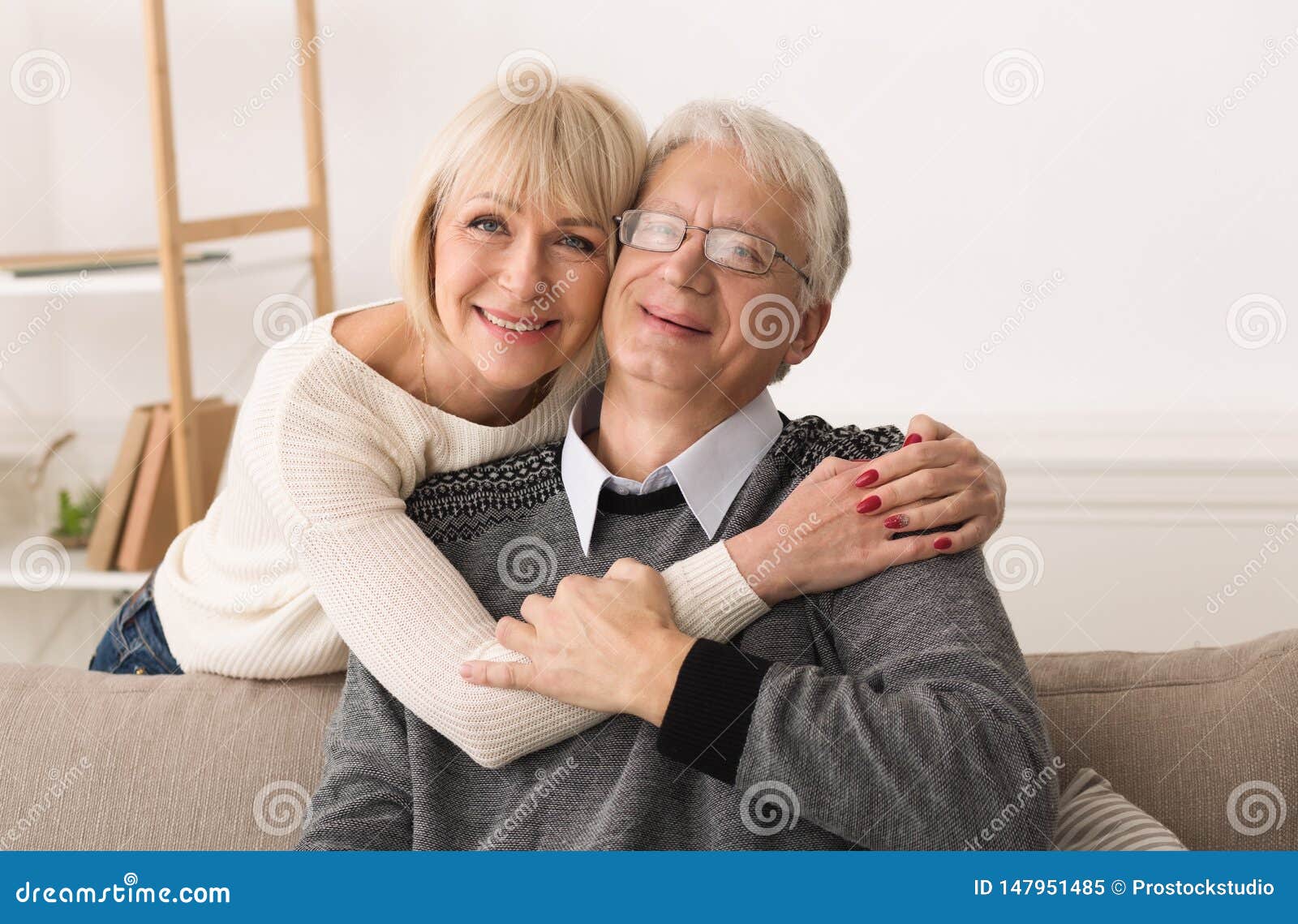 Love Lives Forever Senior Couple Hugging At Home Stock Image Image