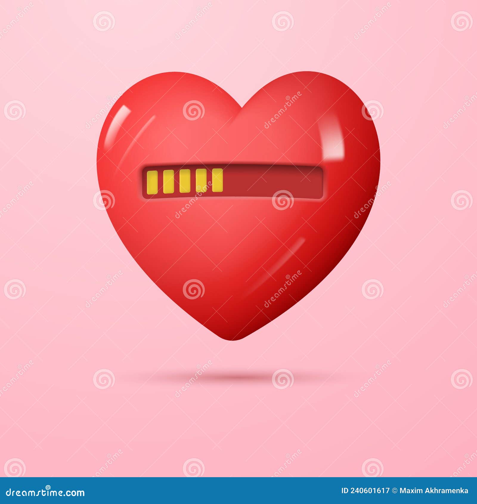 Love Loading Concept. Big Red 3d Vector Heart with Loading Process ...