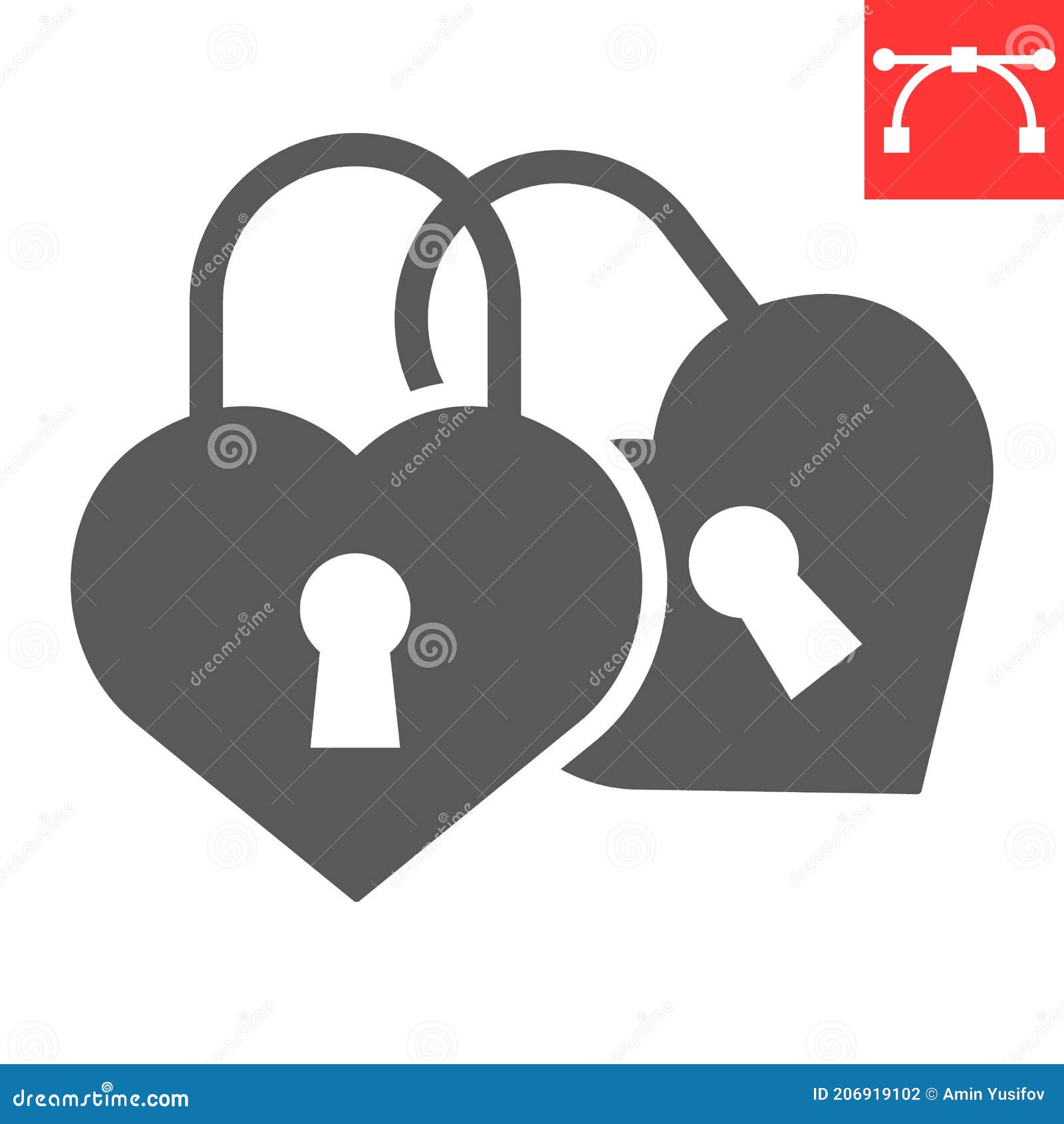 Love Lock Glyph Icon, Valentines Day and Wedlock, Love Padlock Sign ...