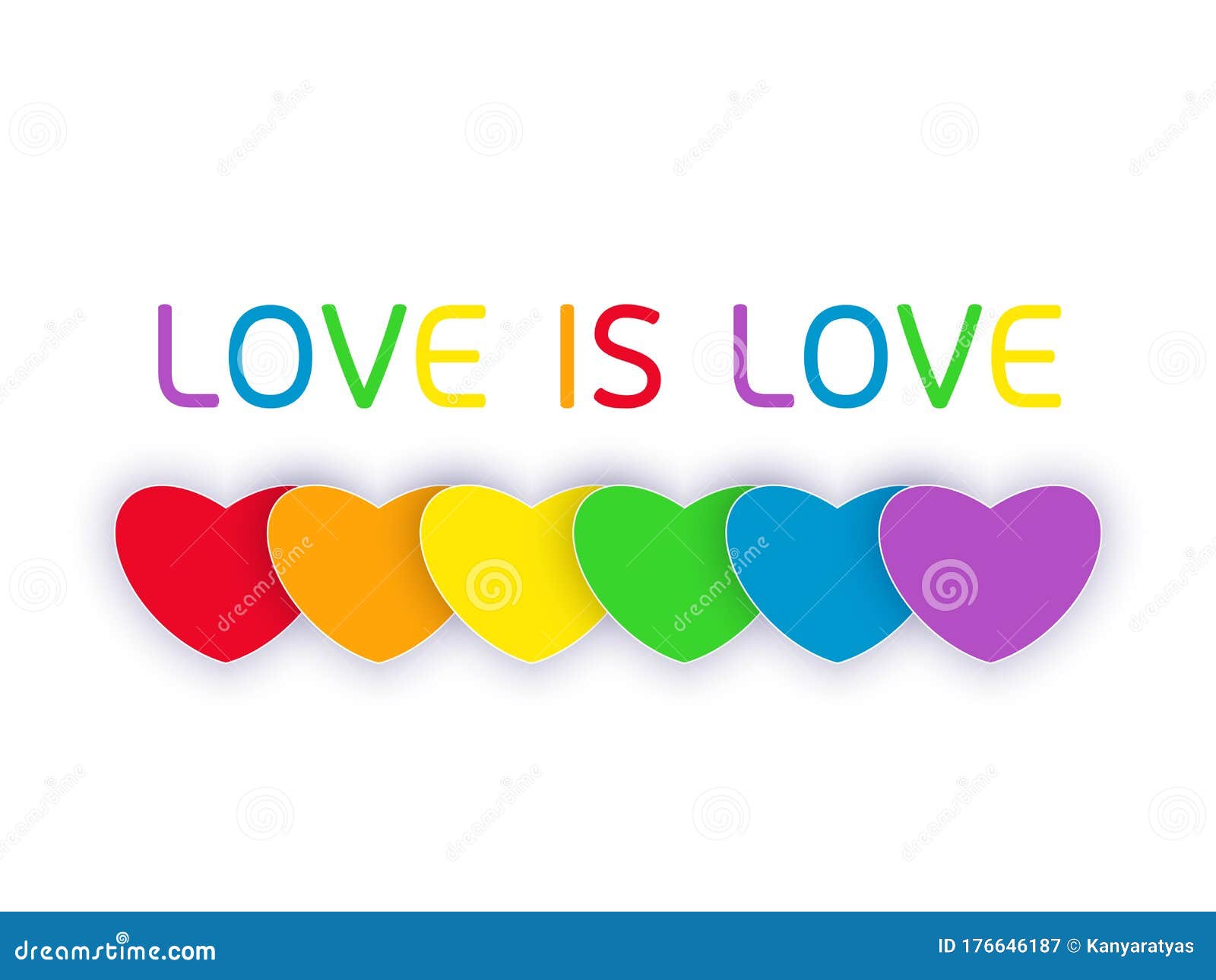 `love Is Love` Word With Hearts Rainbow Color On White Background