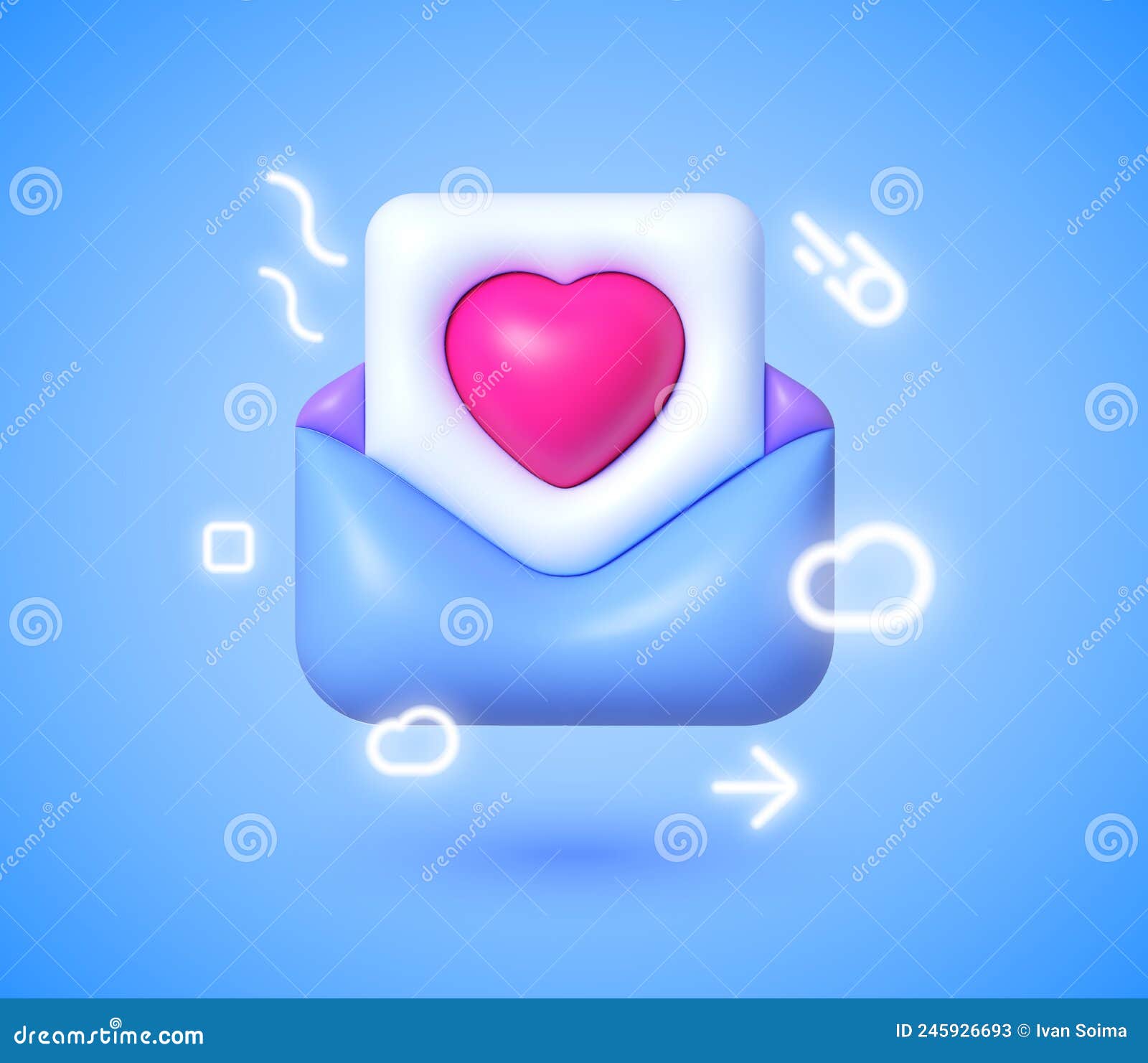 Love Mail 3D Neon. 3d Icon with Red Love Mail for Paper Design Stock ...