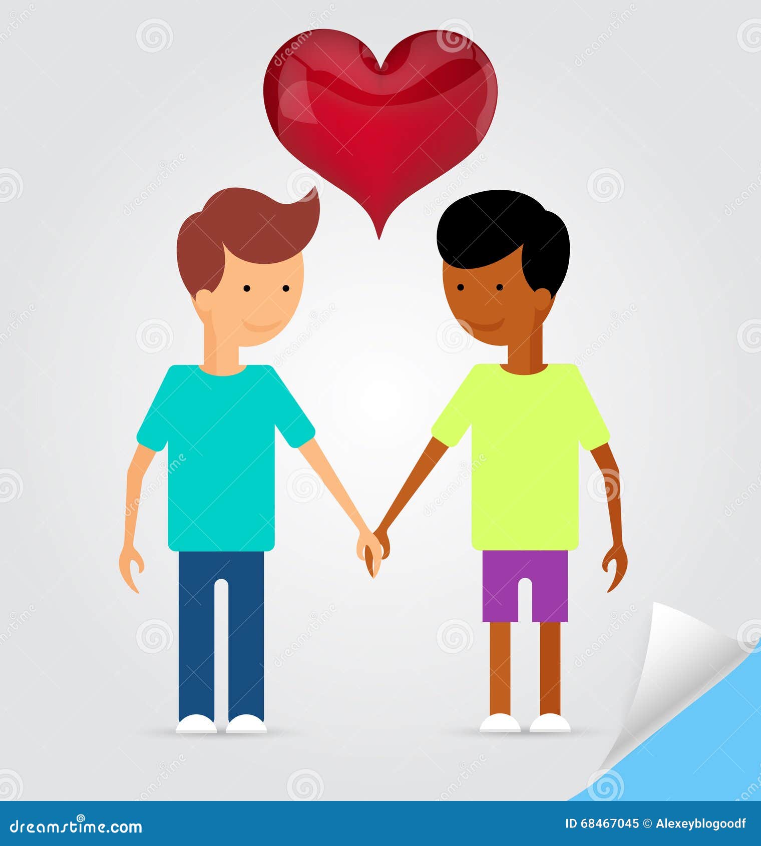 Love Marriage Couple Of Two Men And Red Heart Between Of Them Stock