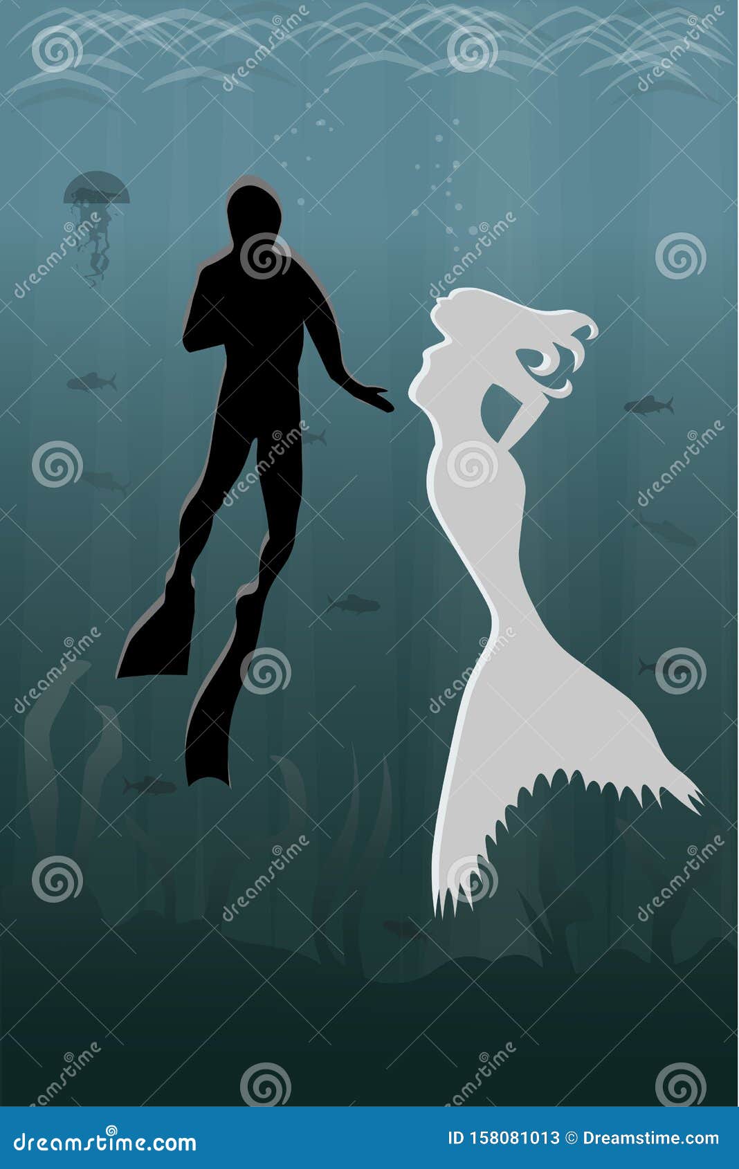 LOVE of MERMAID and MAN stock vector. Illustration of mermaid - 158081013
