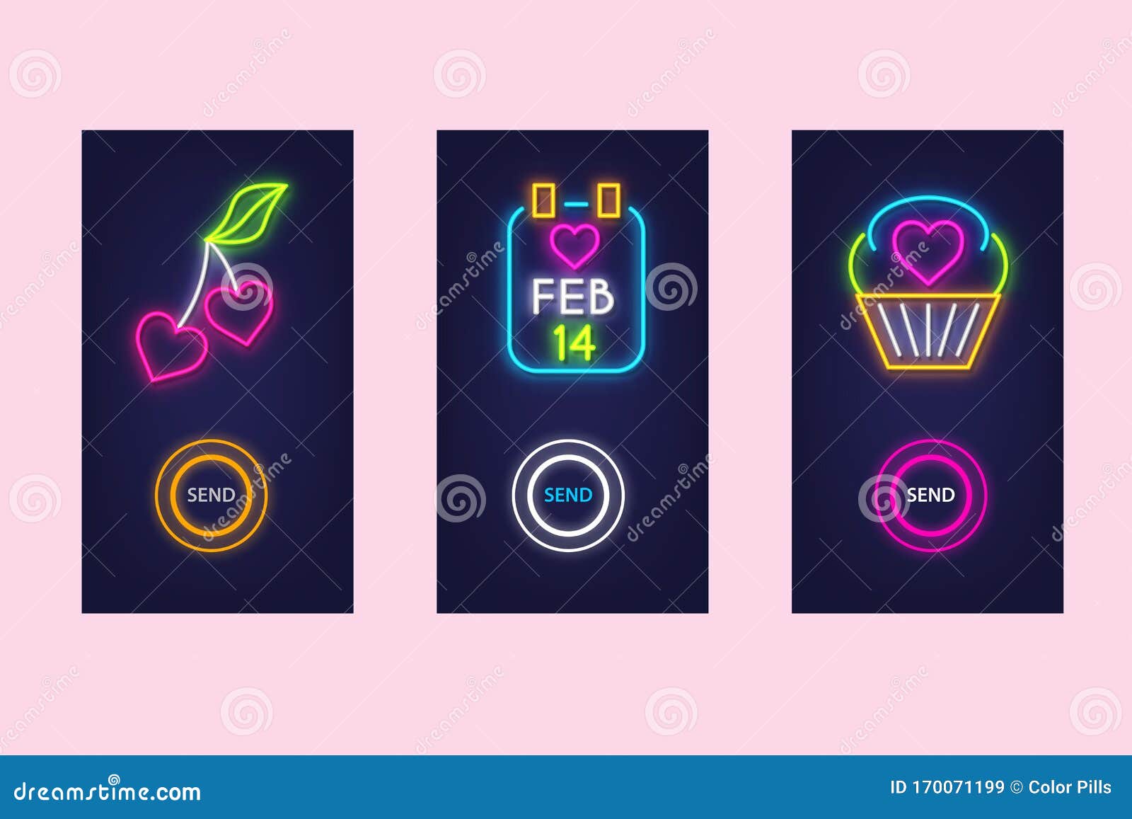 Love Mobile App Set with Neon Glow Icons. Virtual Love Stock ...