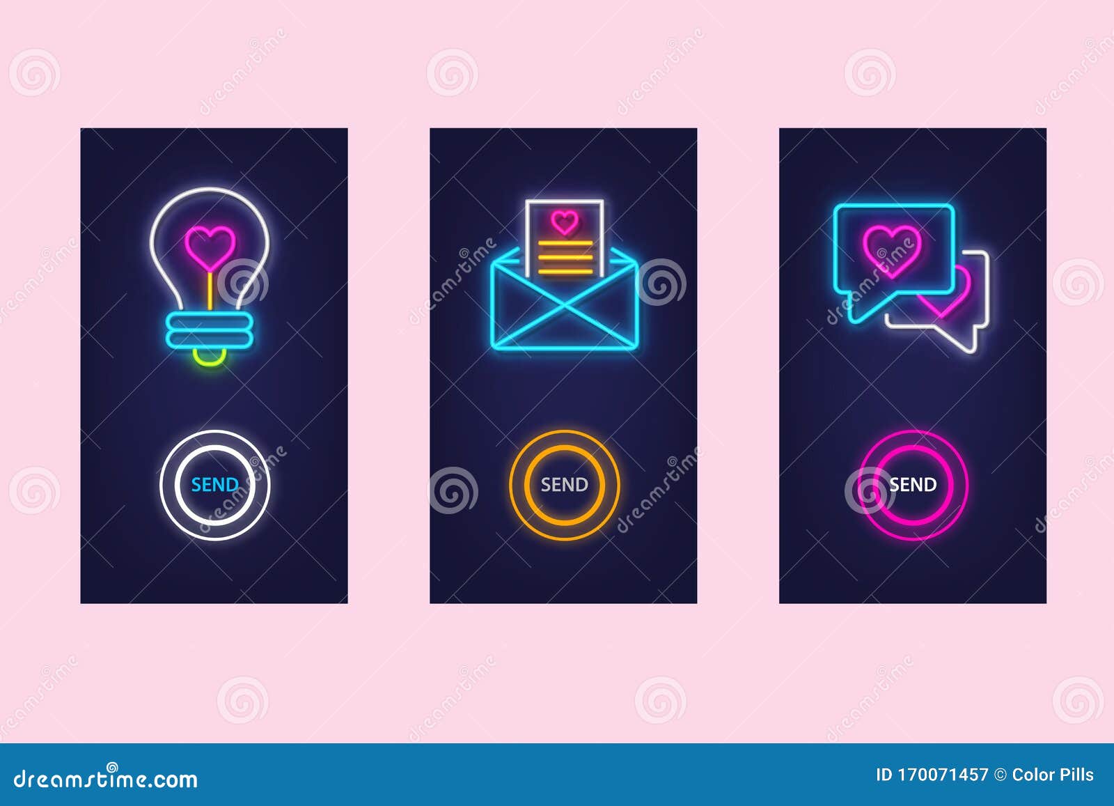 Love Mobile App Set with Neon Glow Icons. Virtual Love Stock ...