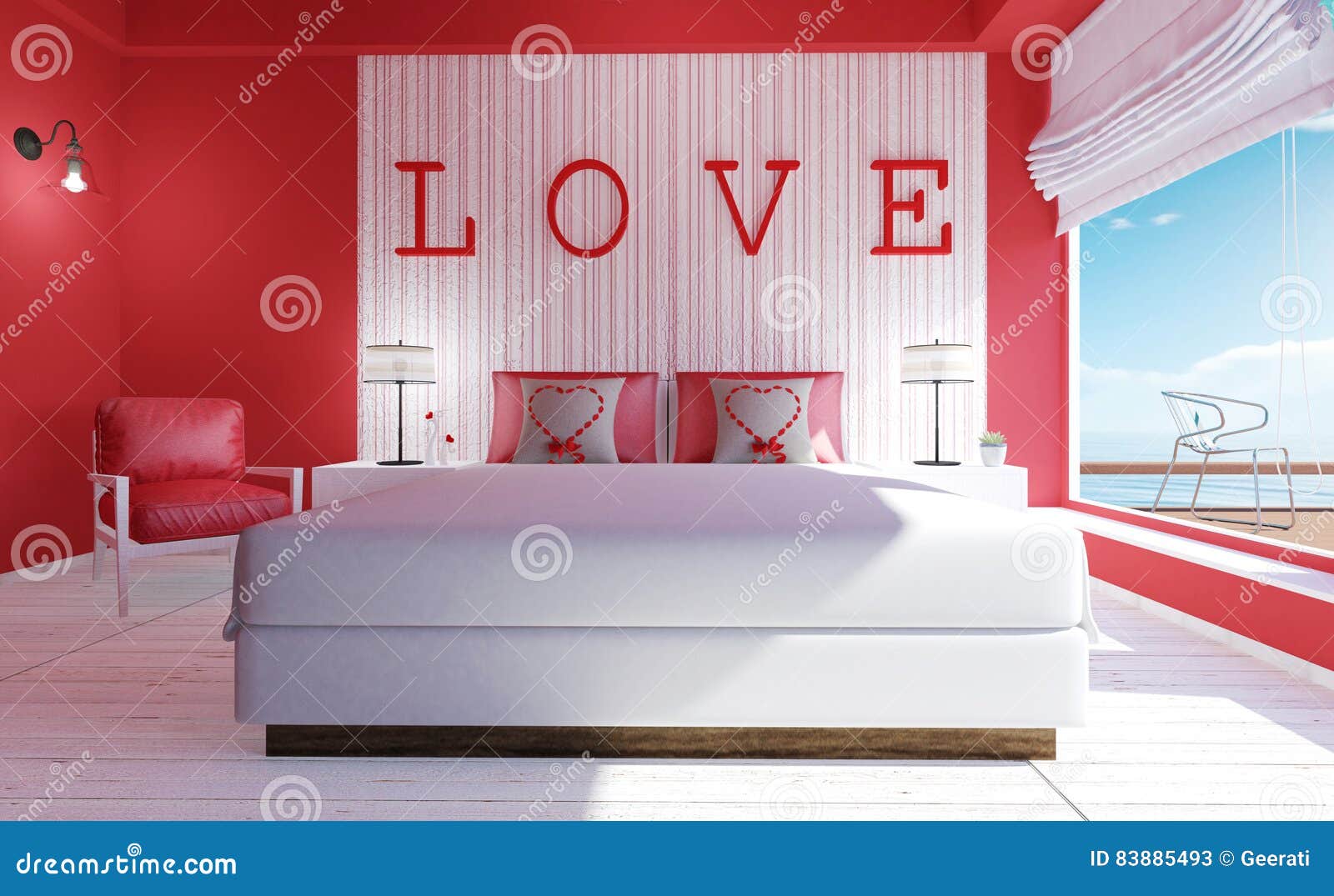 Love-Modern Bedroom Interior for Valentine`s Day Stock Image - Image of ...